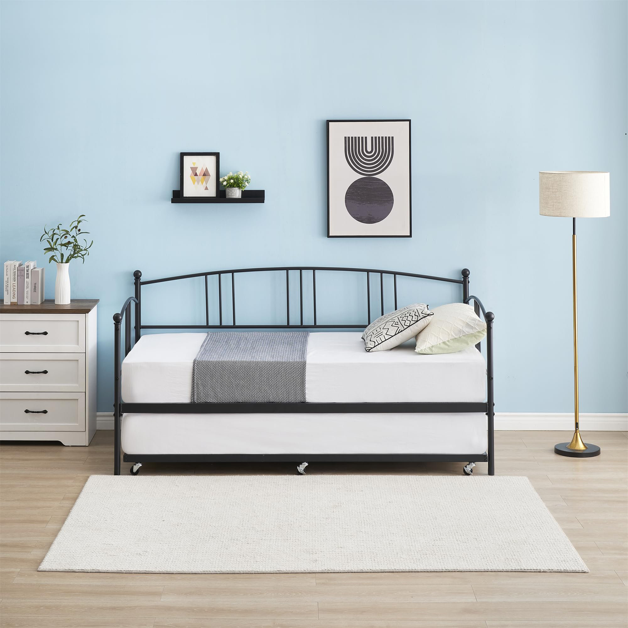 Winston Porter Twin Daybed With Trundle, Metal Twin Size Daybed With ...