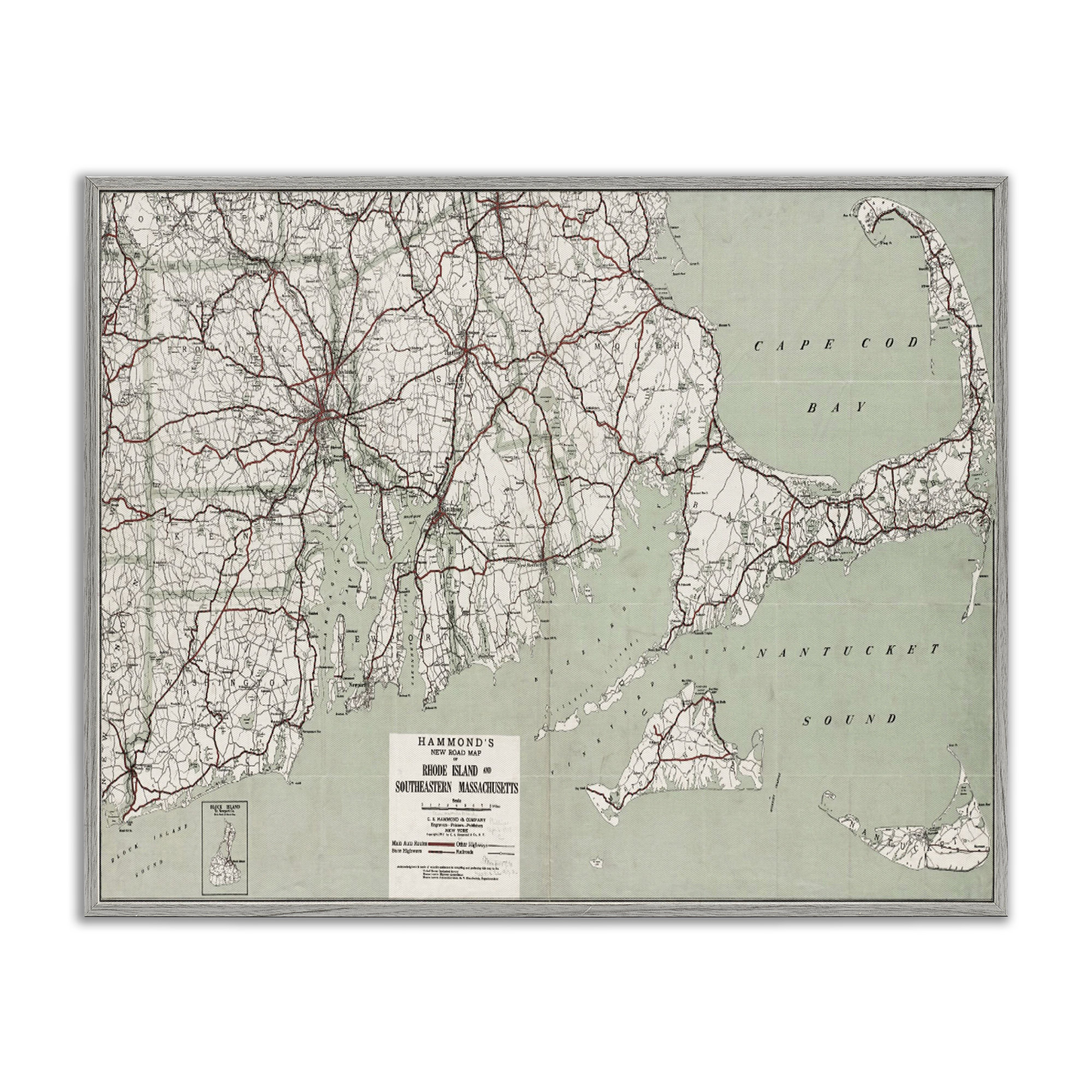 Charlton Home® Cape Cod & RI Map Framed Giclee Art by Graffi*tee ...