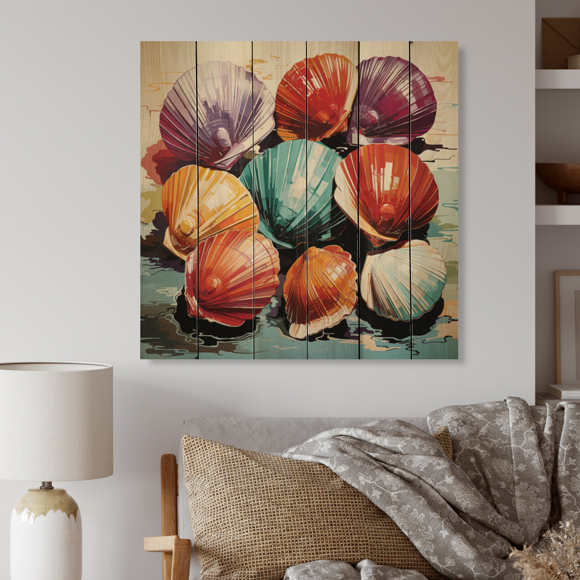 Rosecliff Heights Jasnoor Colourful Seashells Pop Art II On Wood Print ...