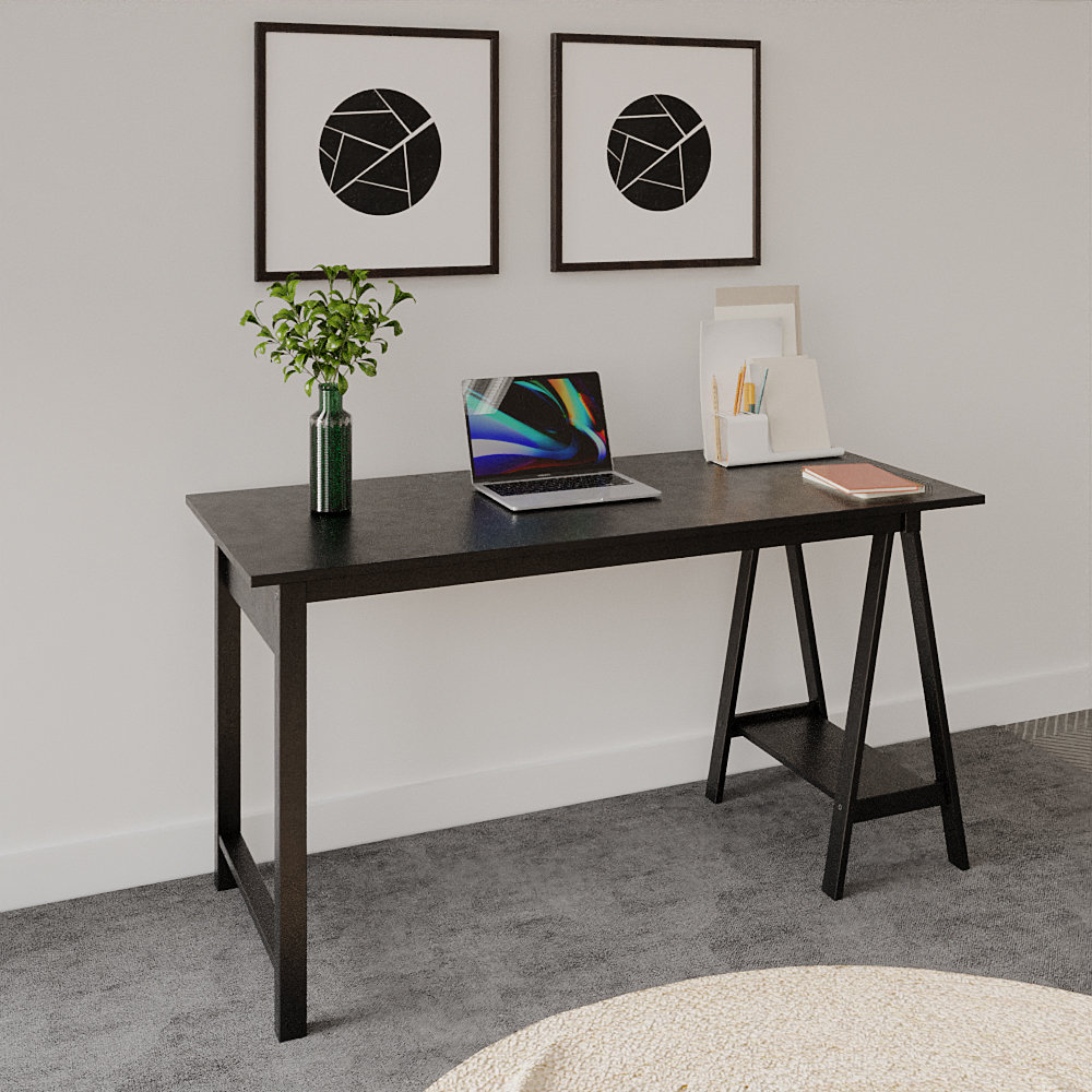 Latitude Run® Lota Modern Solid Wood Black Home Office Desk with Open ...