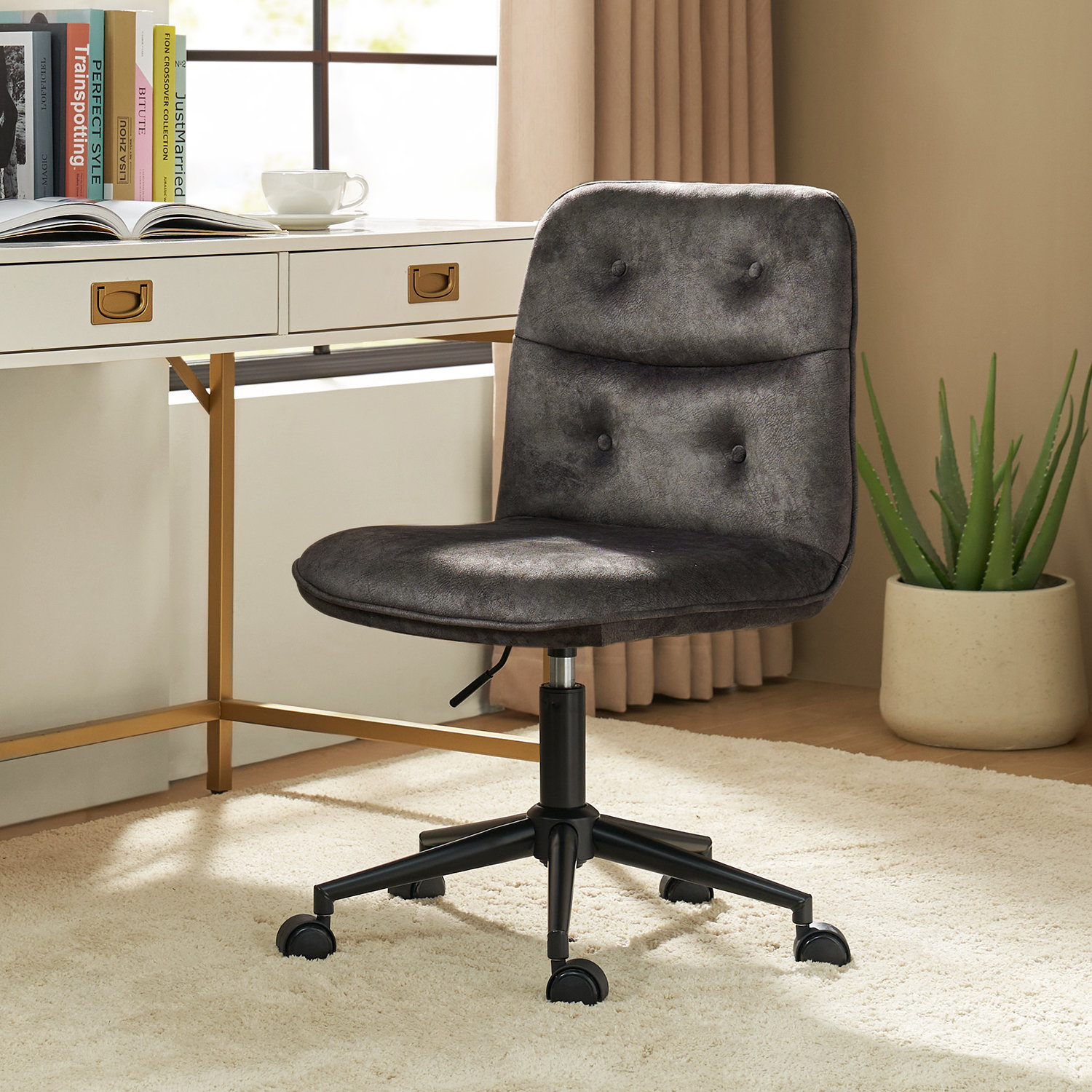 Wade Logan® Samar Upholstered Armless Swivel Task Chair with Tufted ...