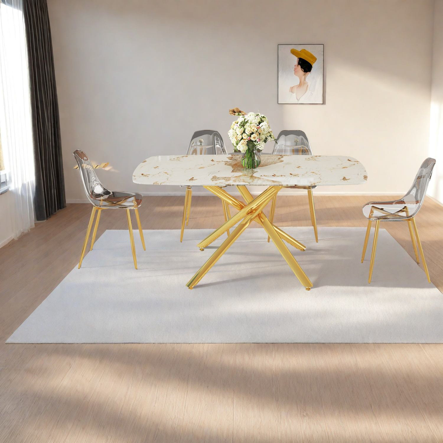 Wrought Studio™ Luxurious Dining Table Sets With Transparent Chairs For ...