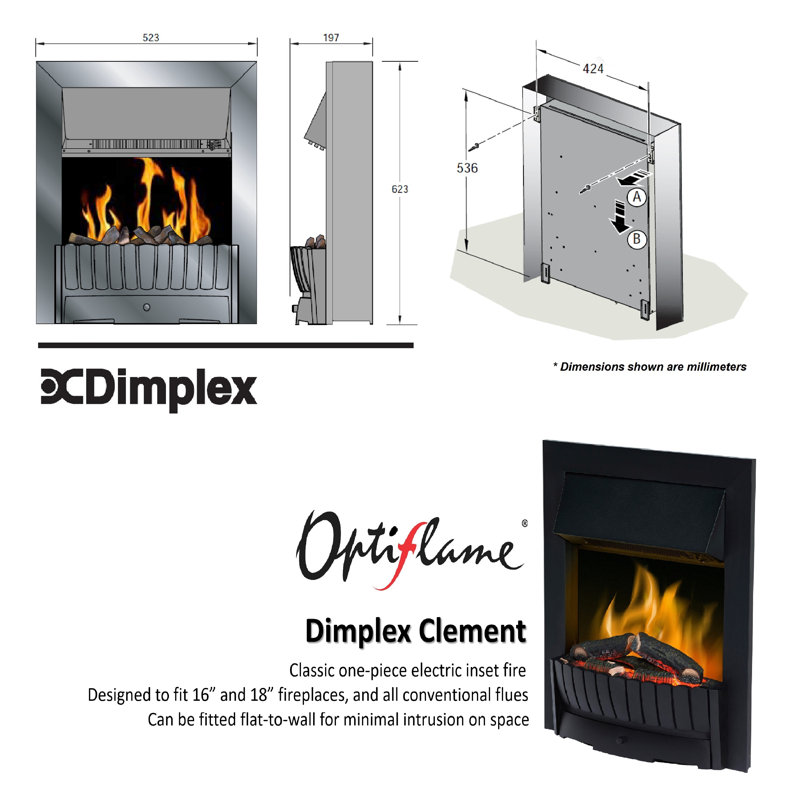 Dimplex Clement Optiflame Inset Flame Effect Electric Fire with Logs ...