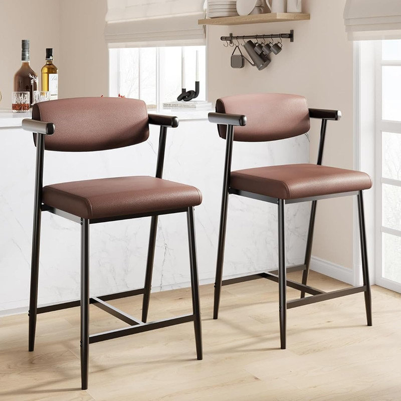 George Oliver Bar Stools Set of 2, 26.5" Upholstered Counter Height Bar ...