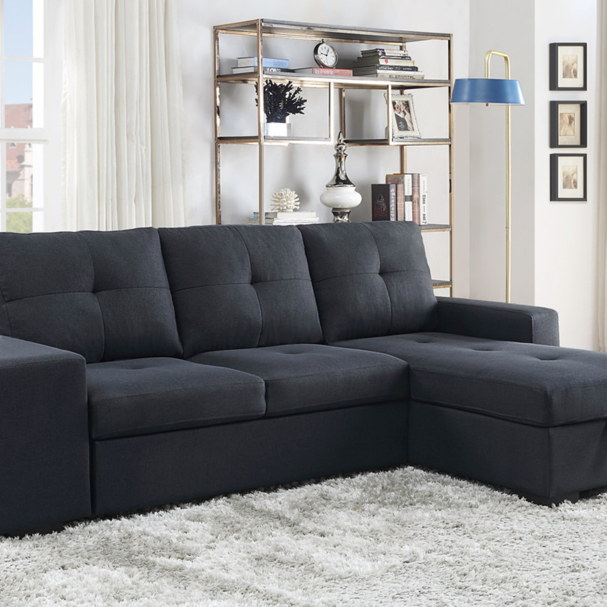 Latitude Run® 97" Dark Gray Linen Sleeper Sectional Sofa With ...