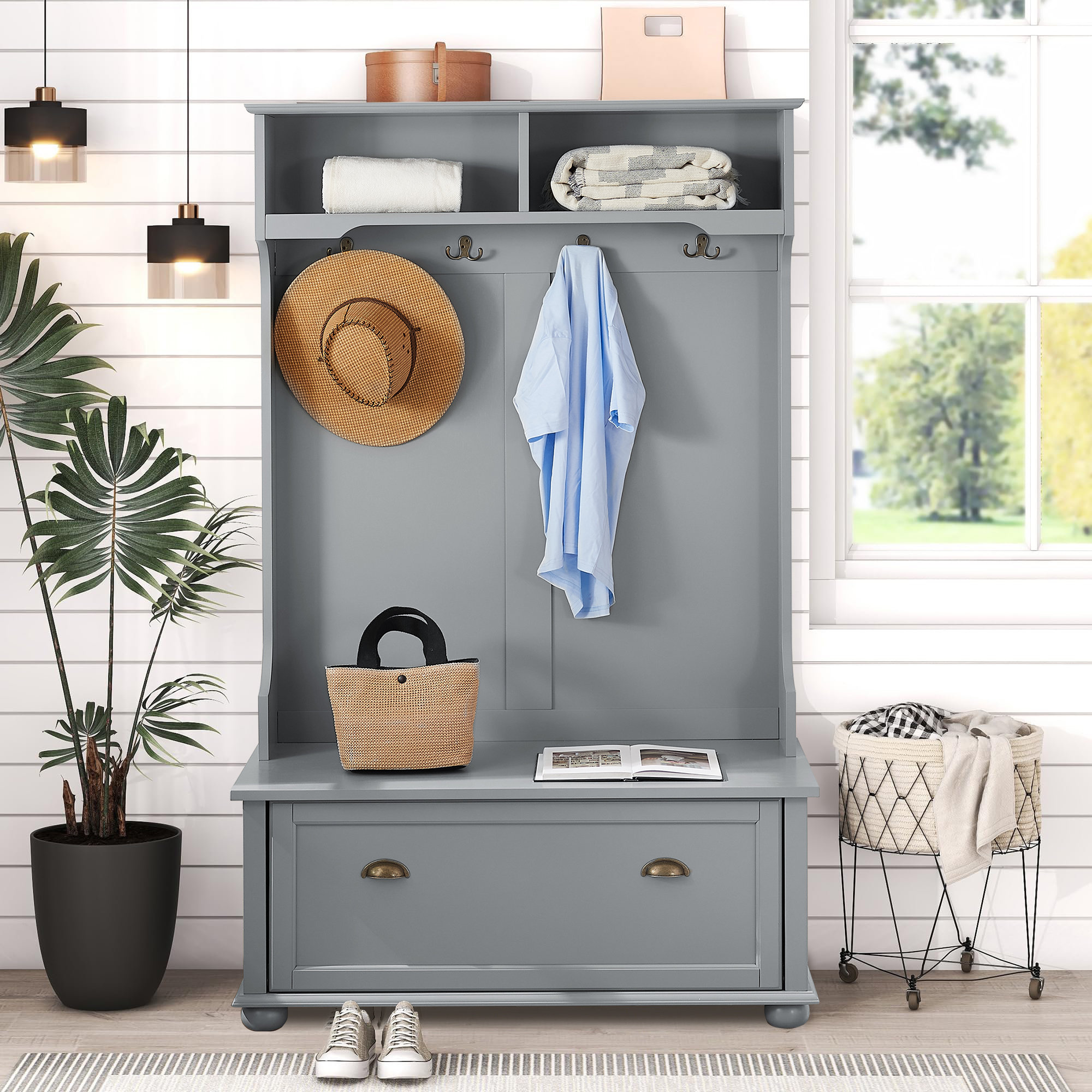 Alcott Hill® Chandrram Hall Tree Entryway Coat Rack with Solid Wood ...