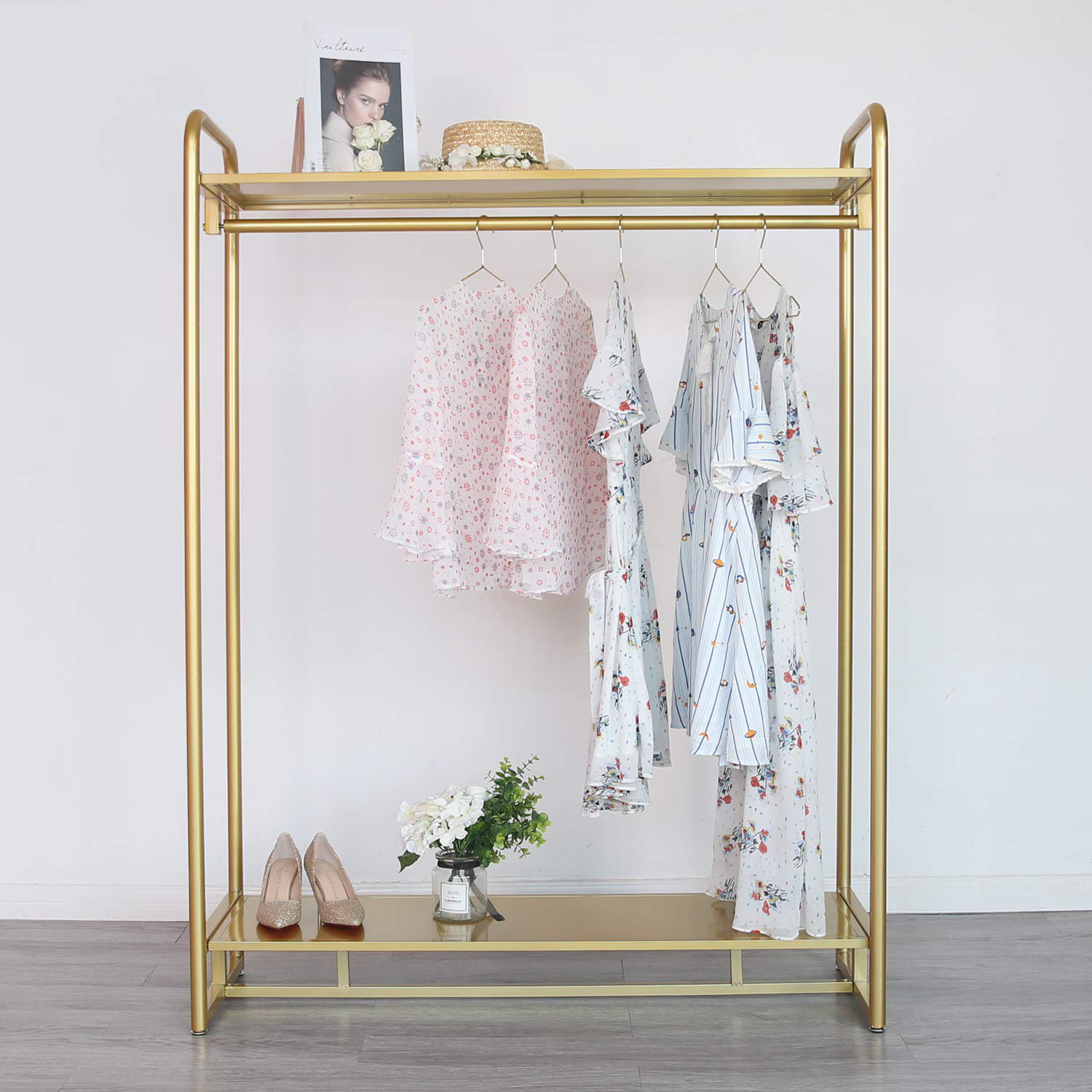Rainbow Home Gold Clothing Rack With Shelf Gold Garment Rack Gold ...