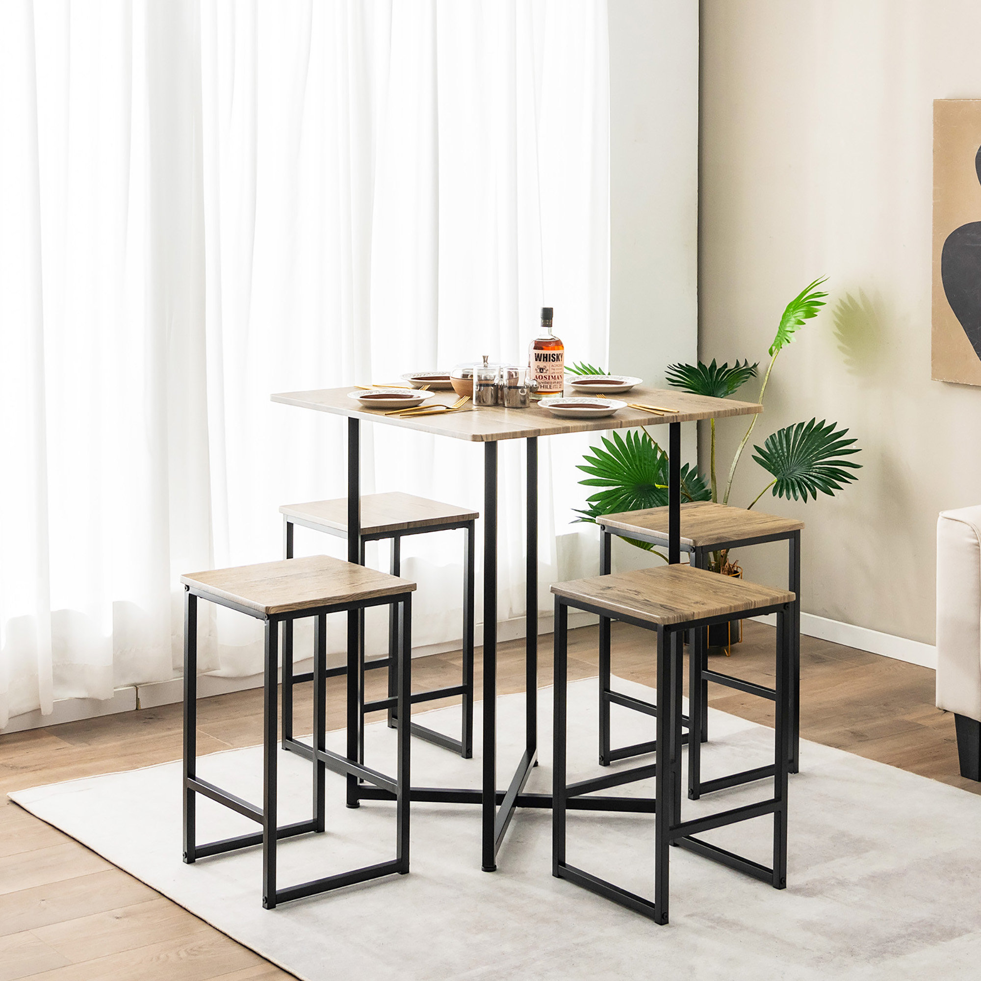 17 Stories 5-piece Dining Table Set Square Kitchen Table Set With ...