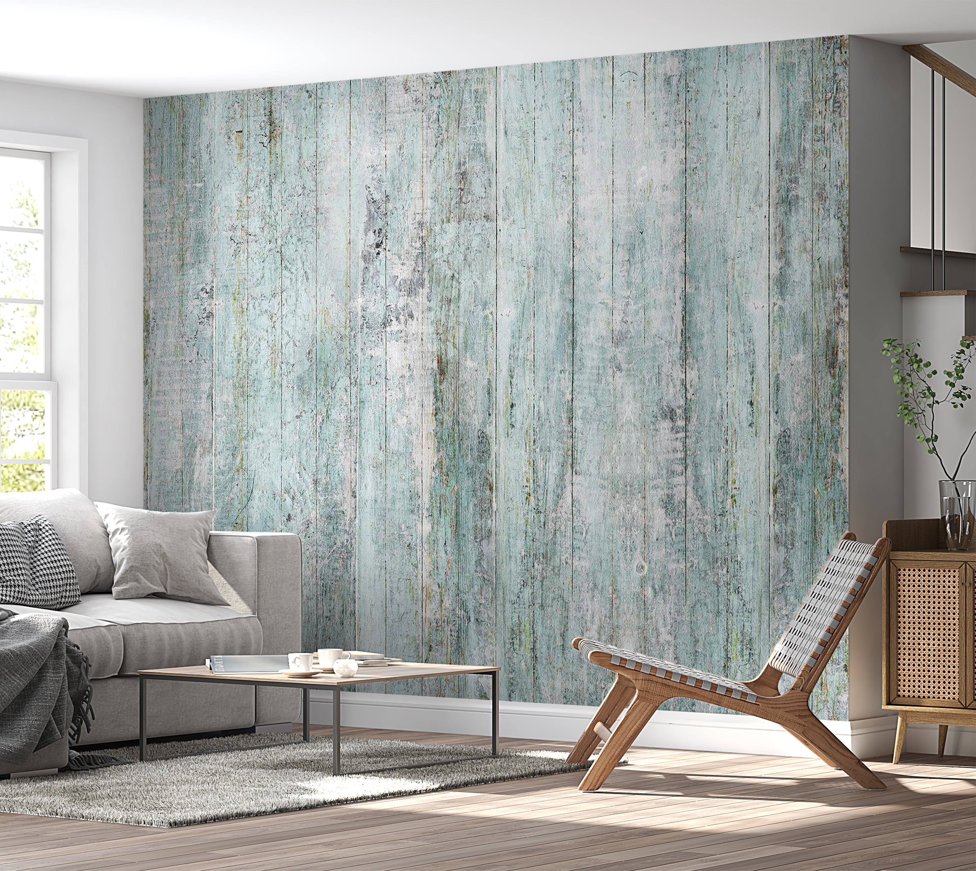 17 Stories Peel & Stick Wall Mural - Rustic Light Blue Wood | Wayfair
