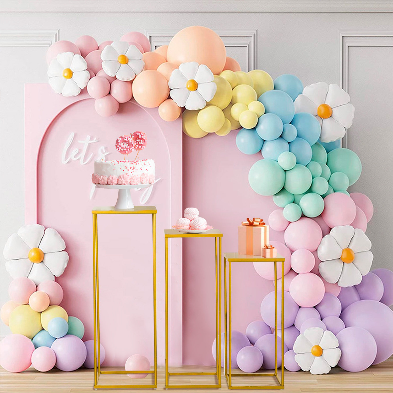 Mercer41 Gold Pedestal Stand For Party ,set Of 3 Metal Plant Stand Tall ...