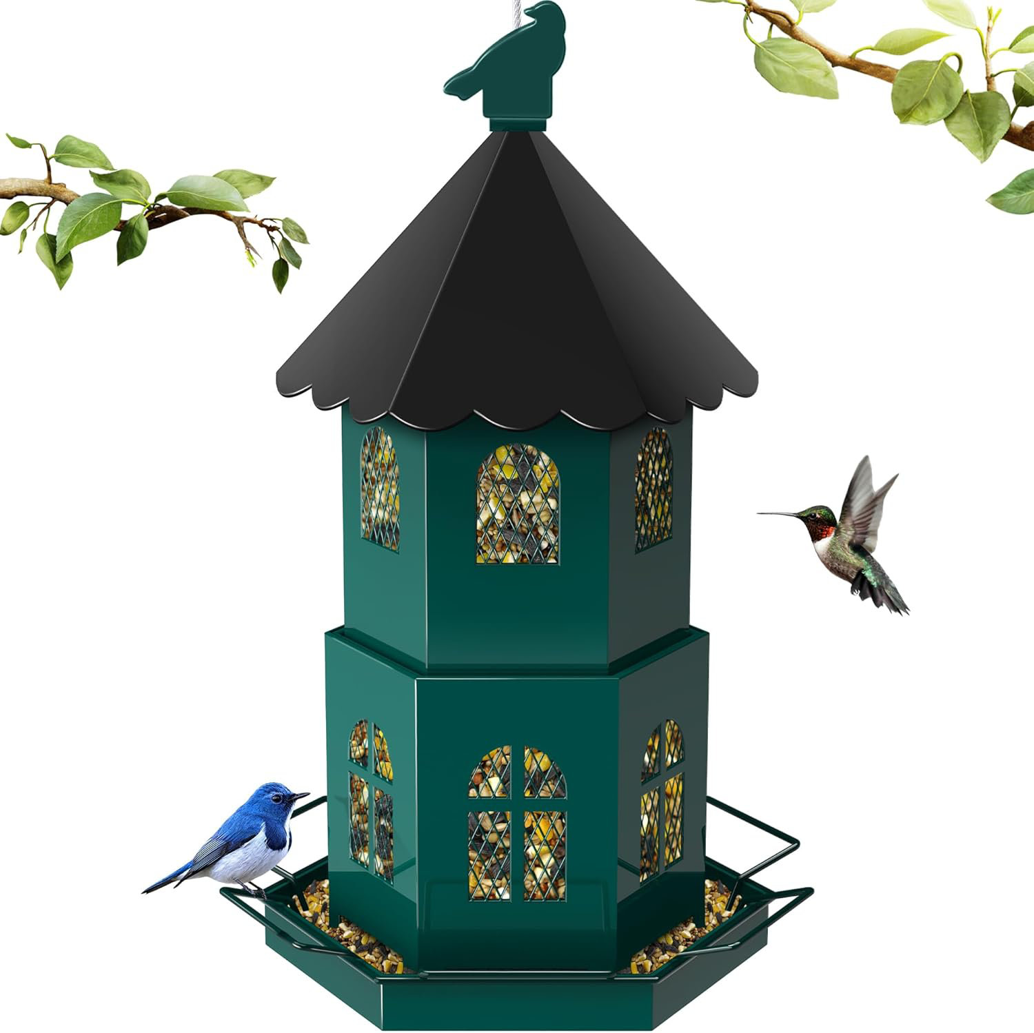 Gracie Oaks Large Squirrel-Proof Metal Bird Feeder - Hanging Hexagonal ...