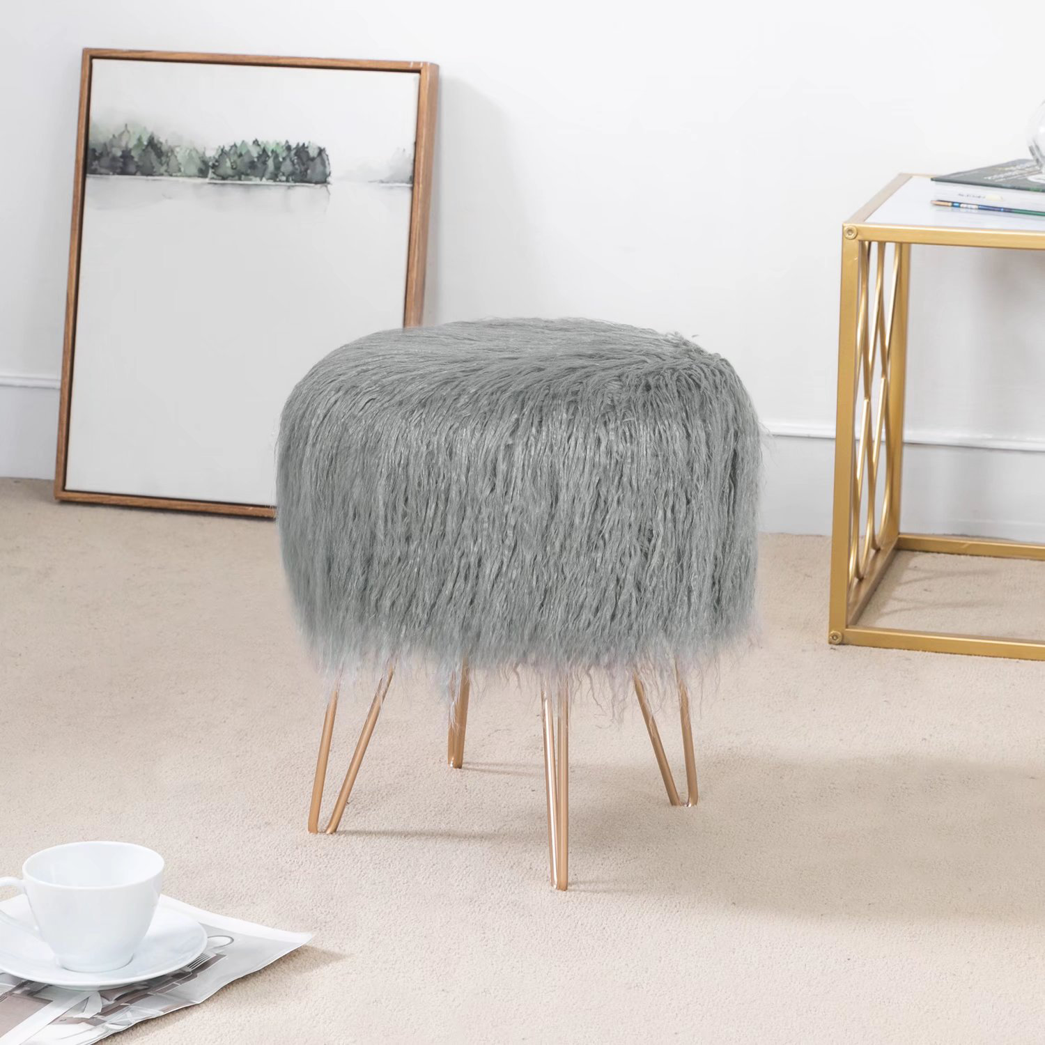 Asense Faux Fur Soft Furry Ottoman & Reviews | Wayfair