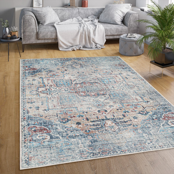 Latitude Vive Solveg 100% Polyester Blue/Gray/Red Outdoor Rug | Wayfair ...