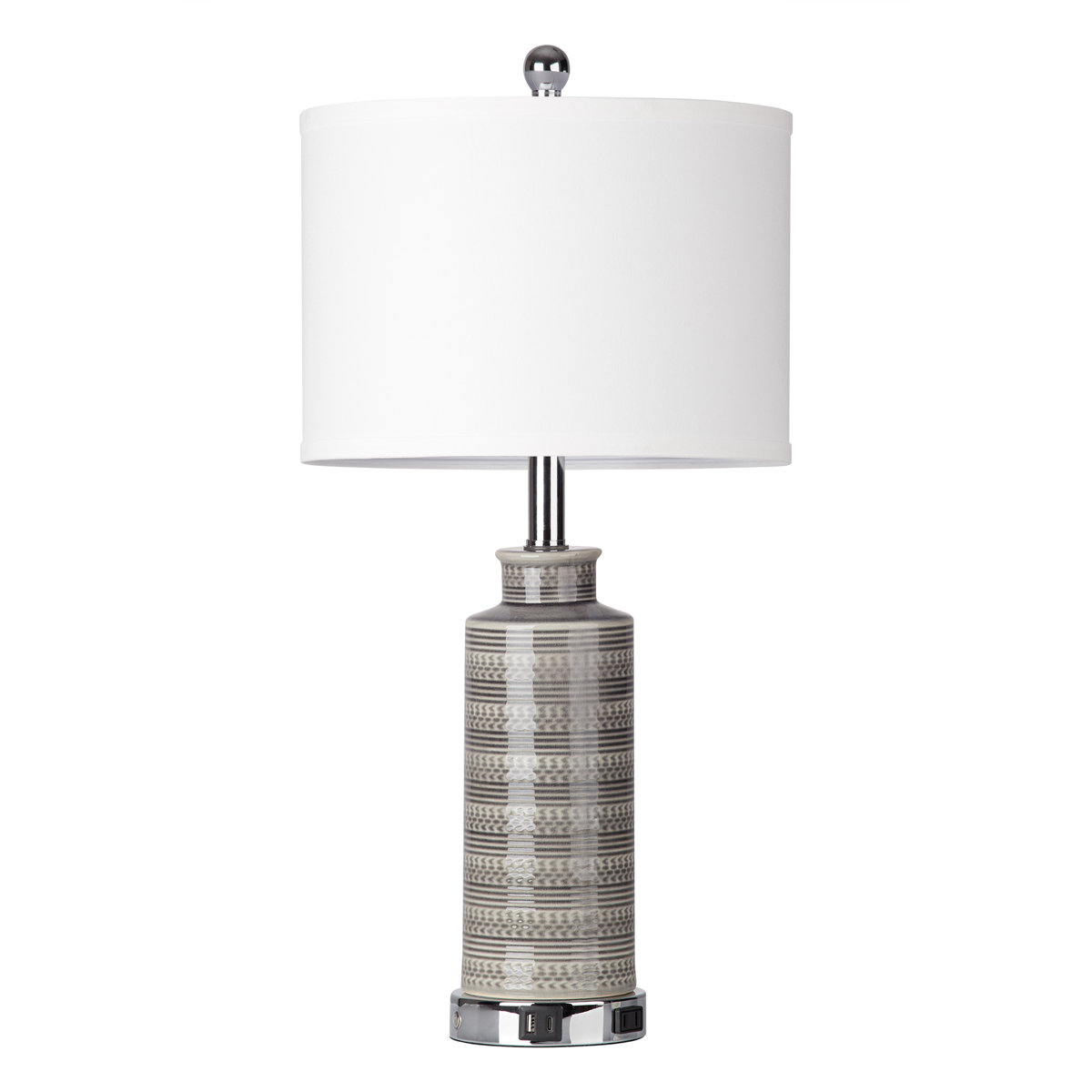 Wrought Studio™ Javell Ceramic Gray Drum Shade USB Charging Port AC ...