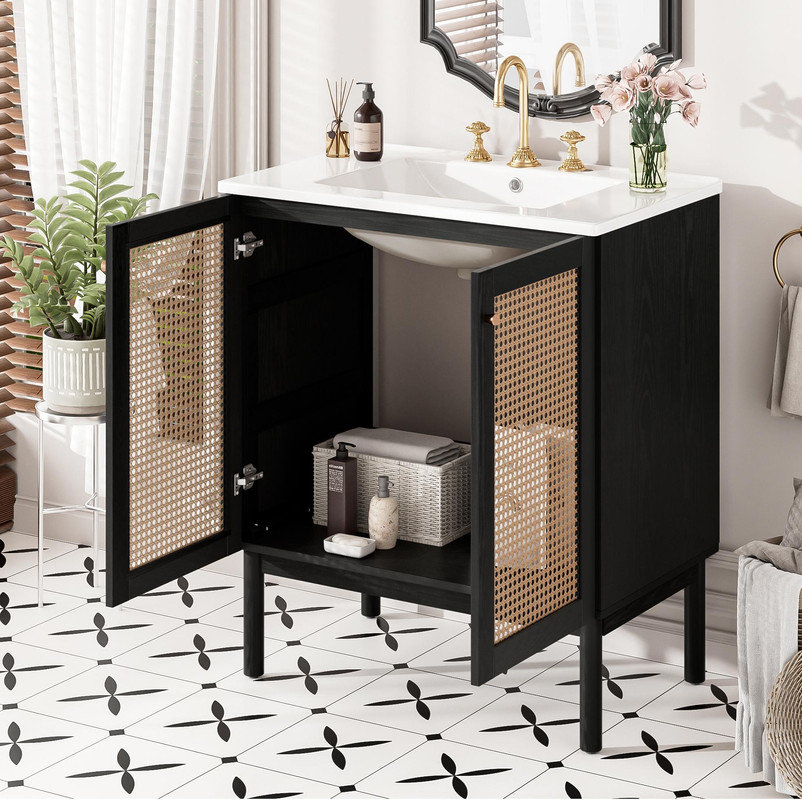 Bayou Breeze Boho Chic 30" Bathroom Vanity - Artisan Rattan Doors ...