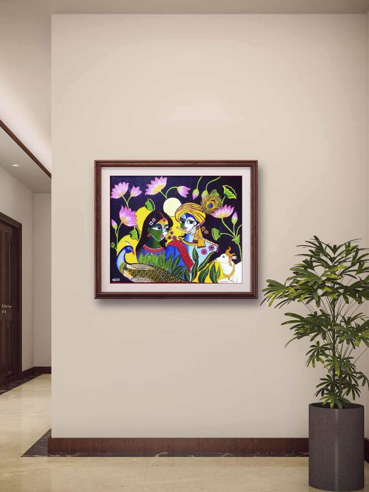Exotic India Framed Radha Krishna Painting | Acrylic On Canvas | By ...
