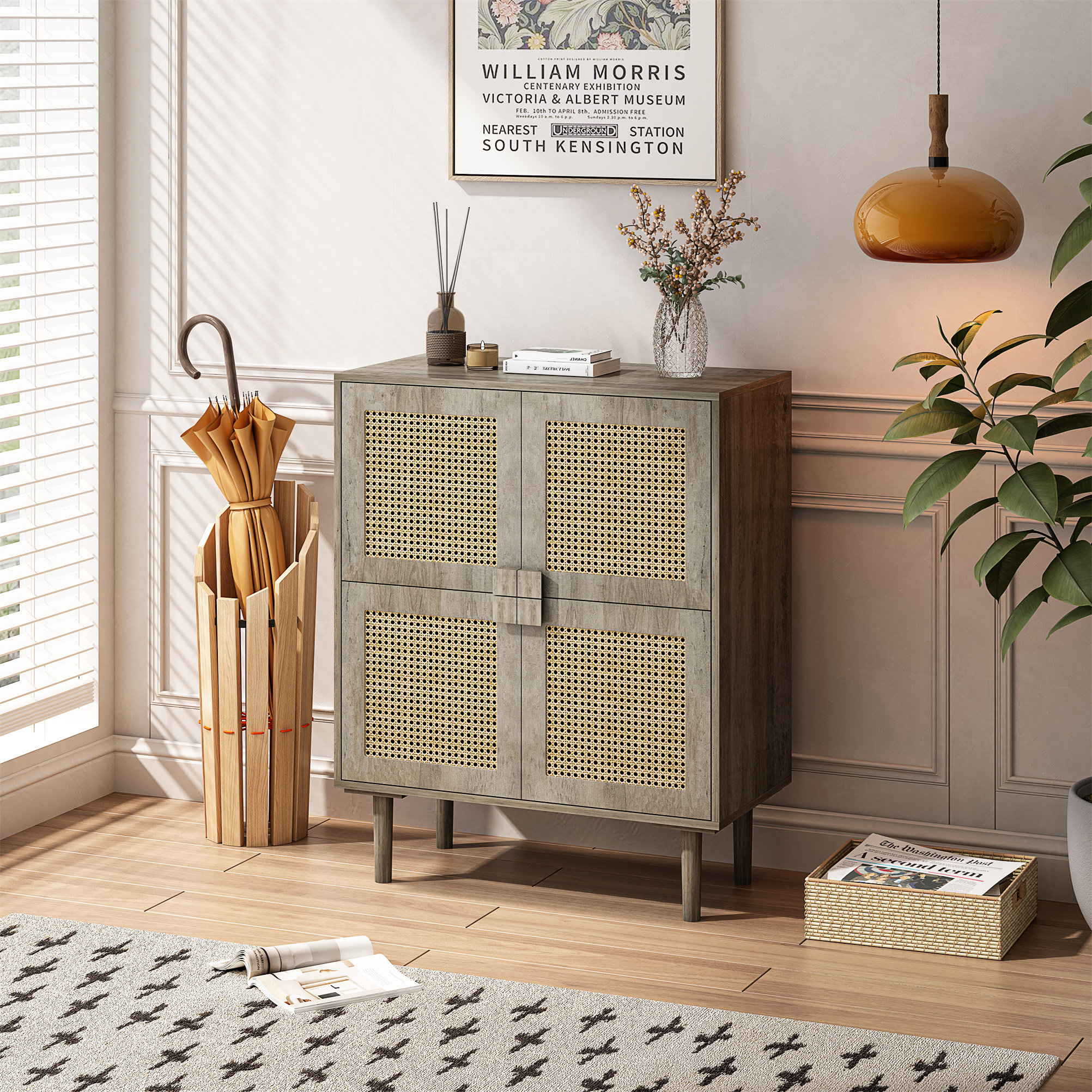 Bay Isle Home™ 4-Doors Rattan Mesh Storage Cabinet, Sideboard With ...