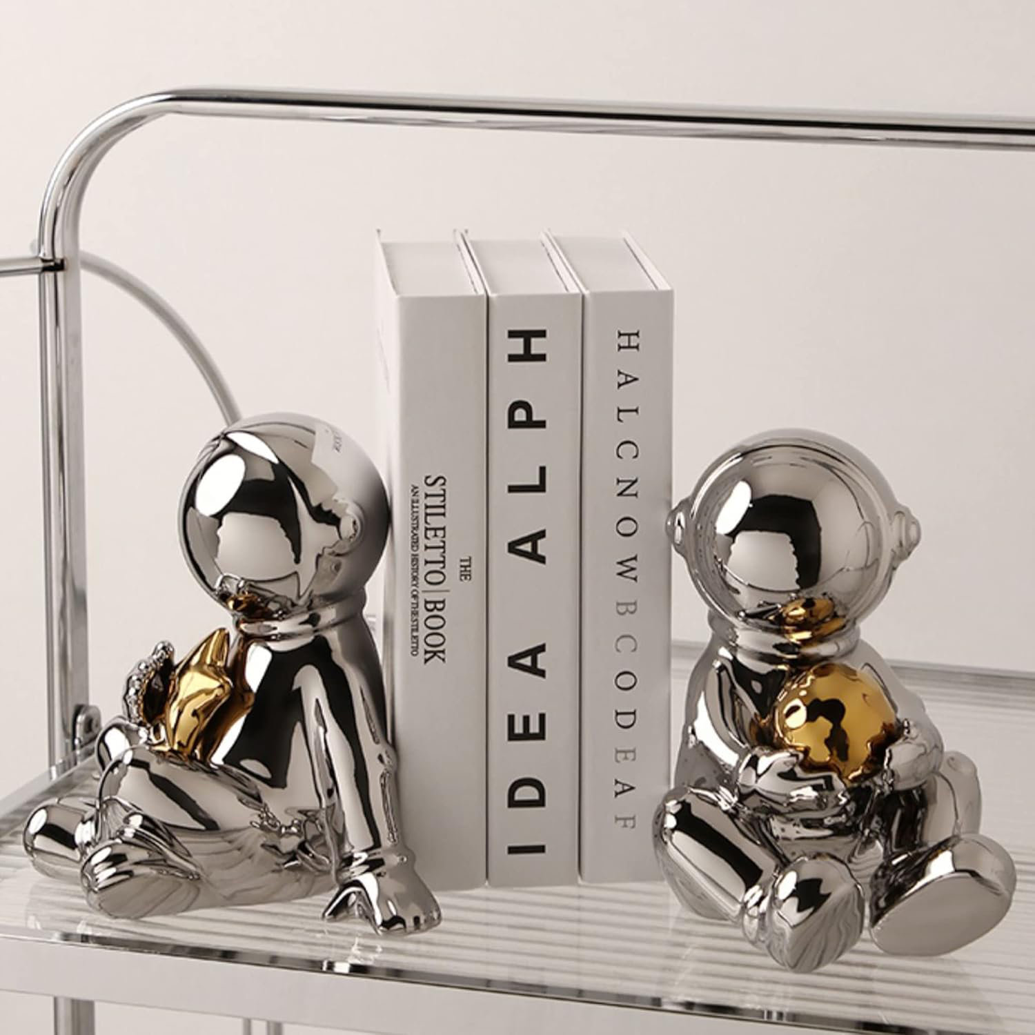 MEBROT 2 Pcs Astronaut Bookends Ceramic Book Ends To Hold Books Space ...