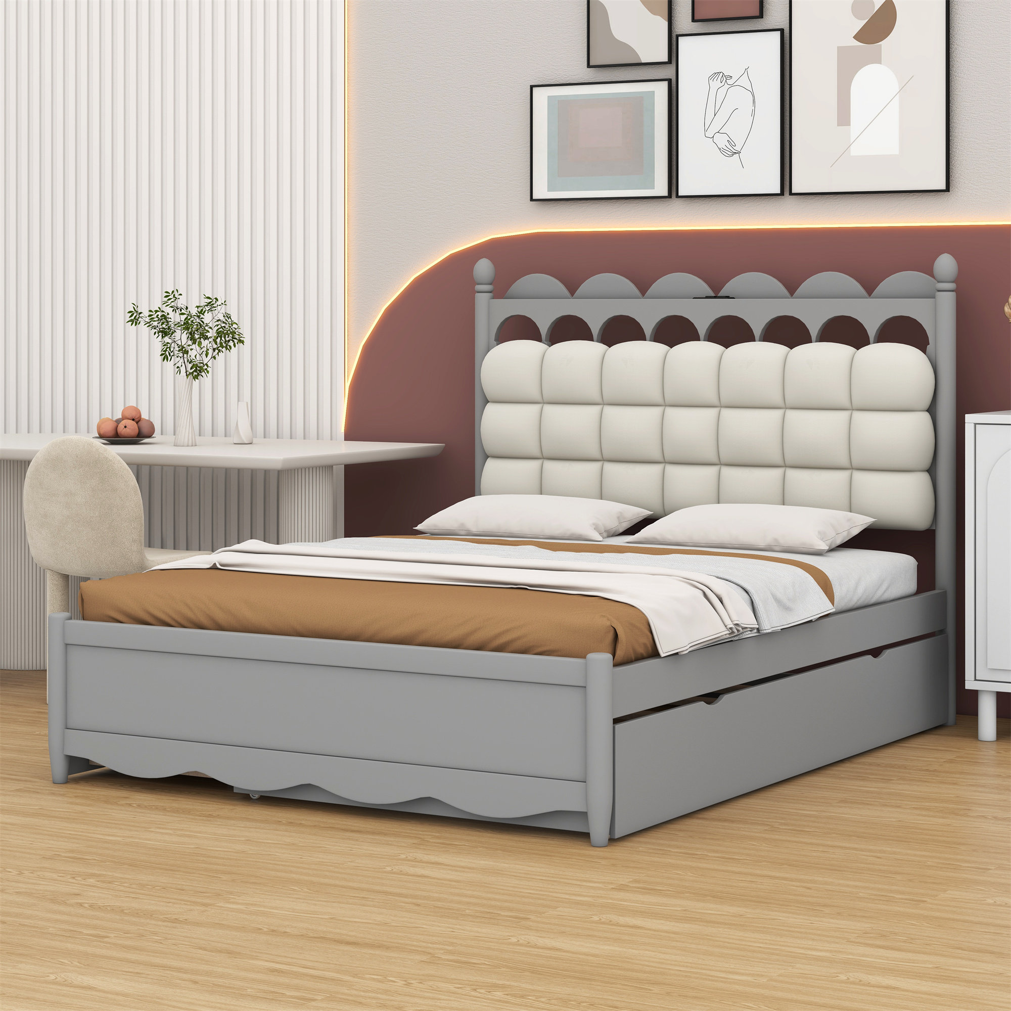 Lark Manor Wooden Storage Platform Bed, With 2 Big Drawers, Trundle ...