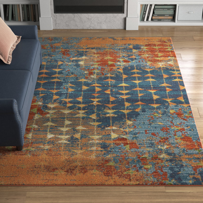 Trent Austin Design® Leonidas Abstract Blue/Orange Area Rug & Reviews ...