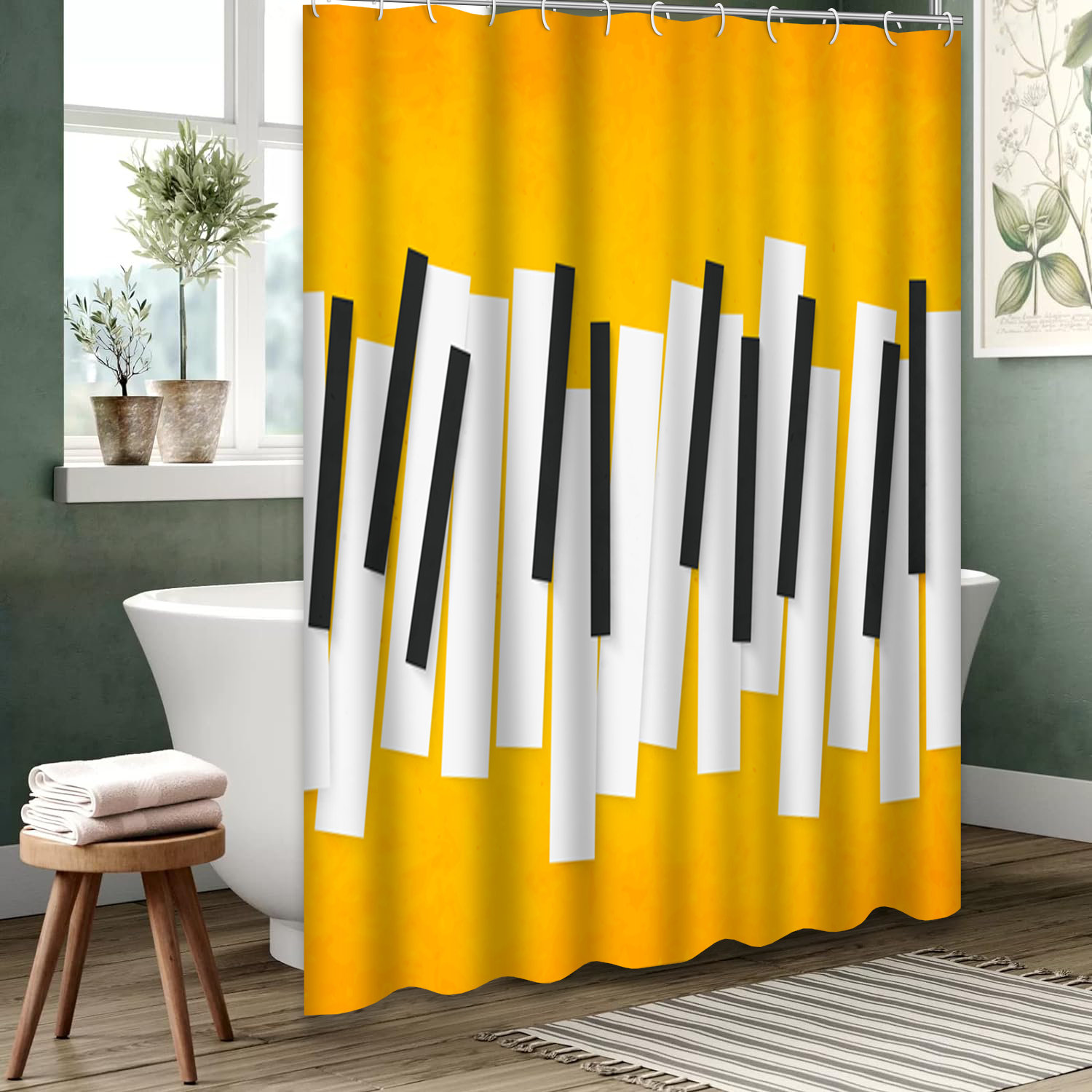 East Urban Home Waterproof Black Shower Curtain, Piano Keys Design ...