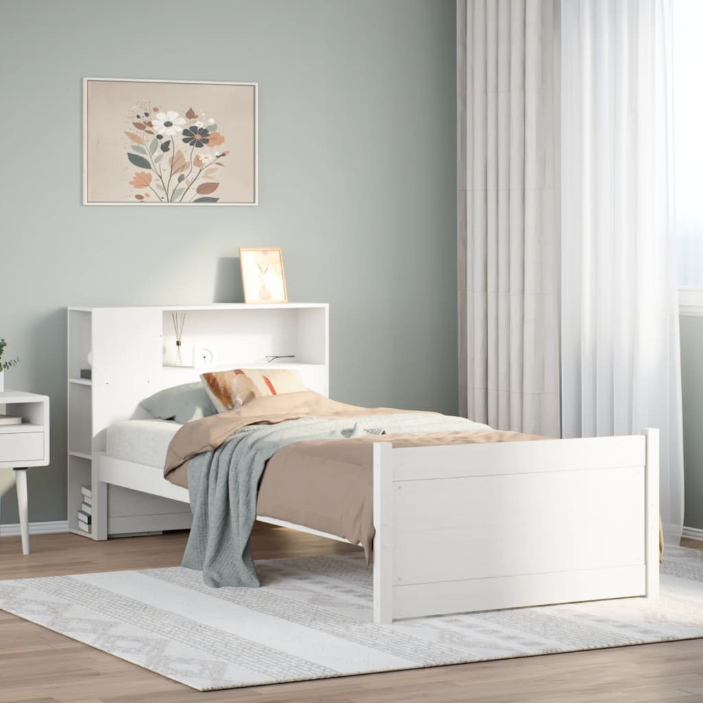 17 Stories Bookcase Bed Without Mattress White 75X190cm Small Single ...