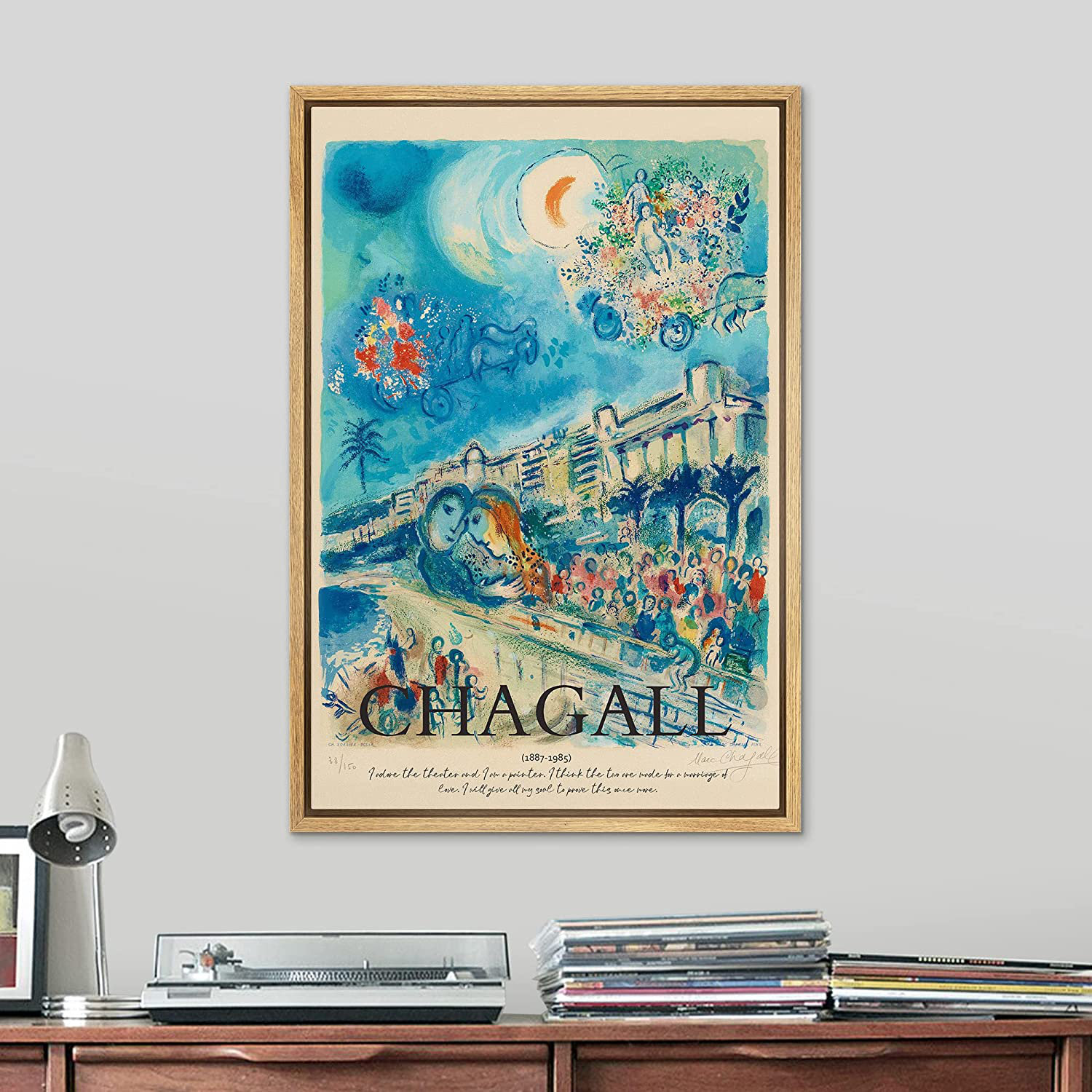 SIGNLEADER Framed Canvas Print Wall Art Chagall Crescent Moon Pastel ...