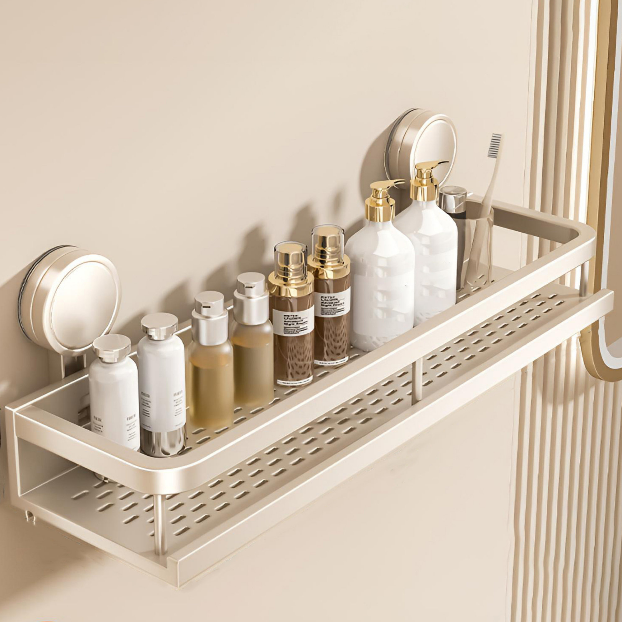 Rebrilliant Suction Cup Non Perforated Bathroom Storage Rack, Bathroom ...