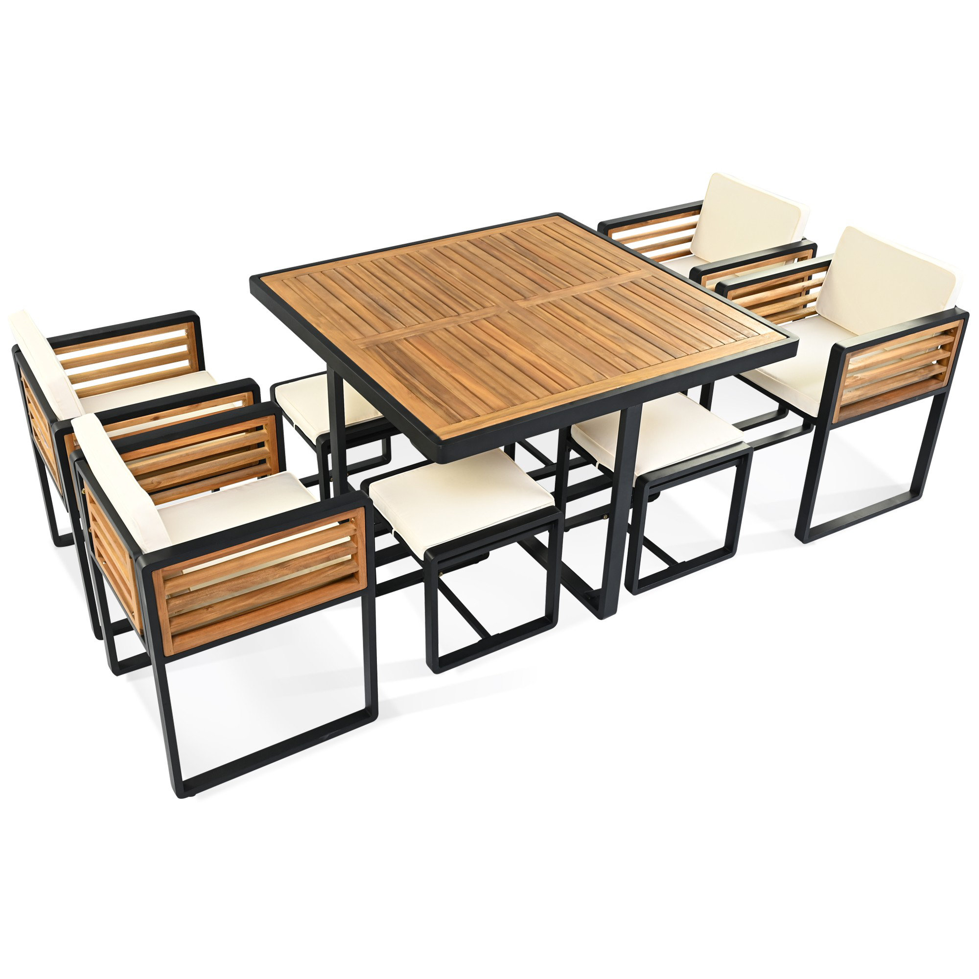 17 Stories 9-Piece Acacia Wood Terrace Dining Set | Wayfair