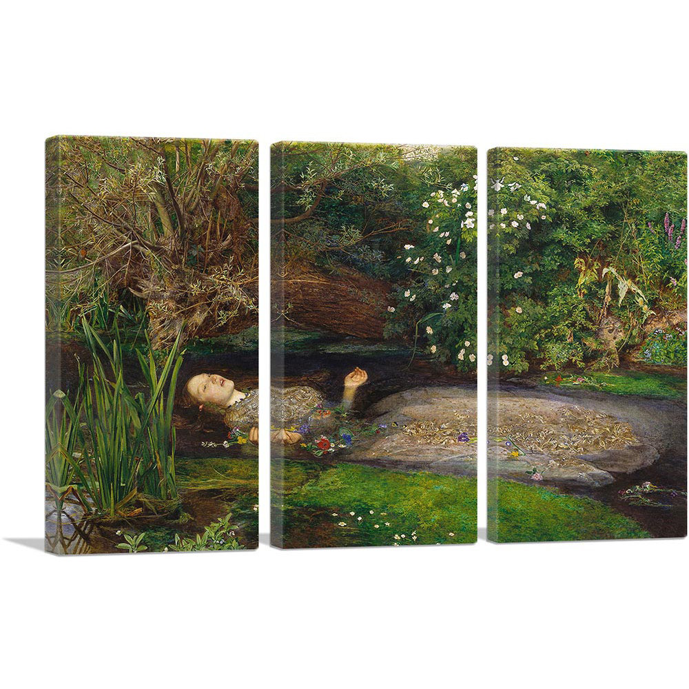 ARTCANVAS Ophelia 1851 On Canvas 3 Pieces by John Everett Millais ...