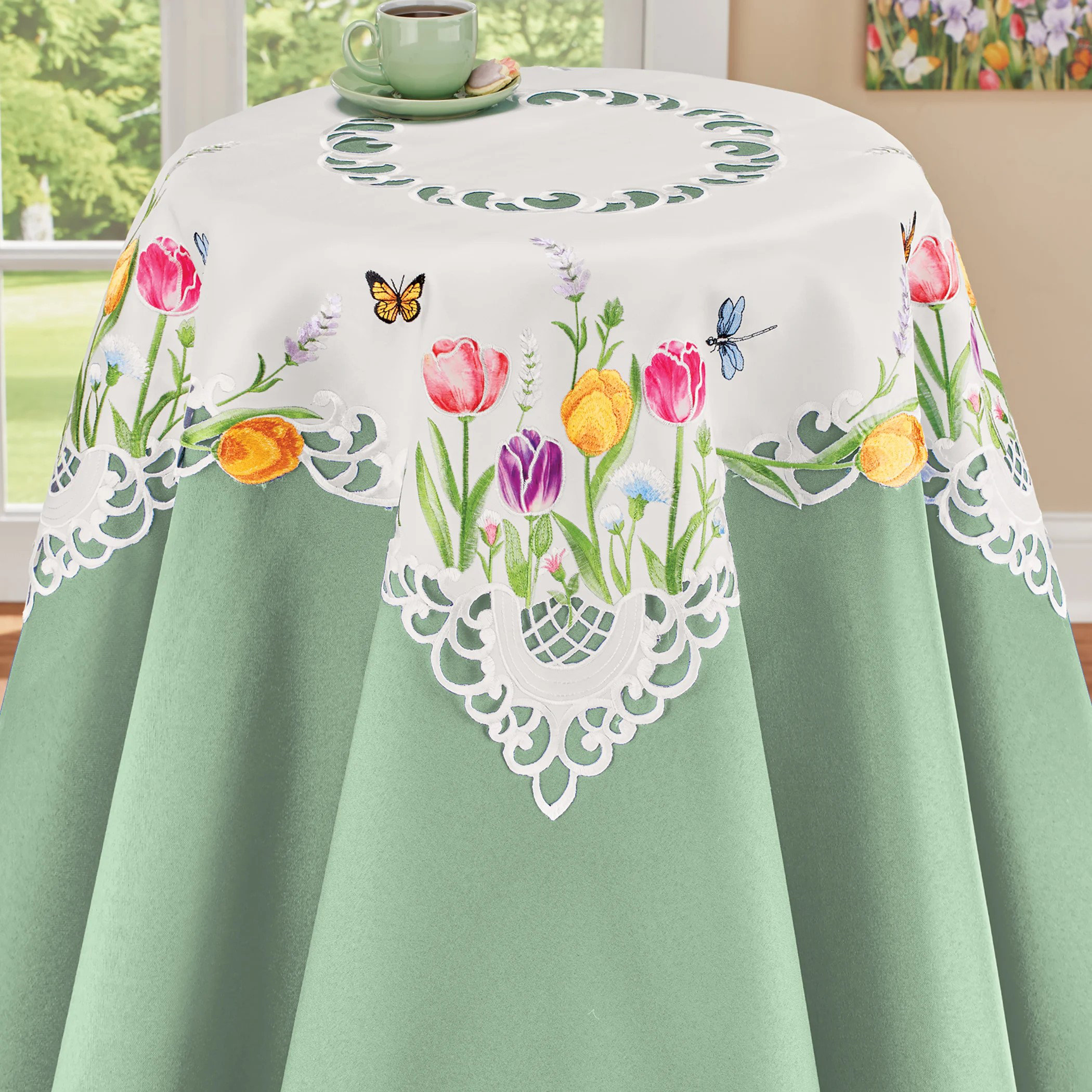 Winston Porter Tulip Blooms and Butterflies Lattice Cut-Outs Table ...