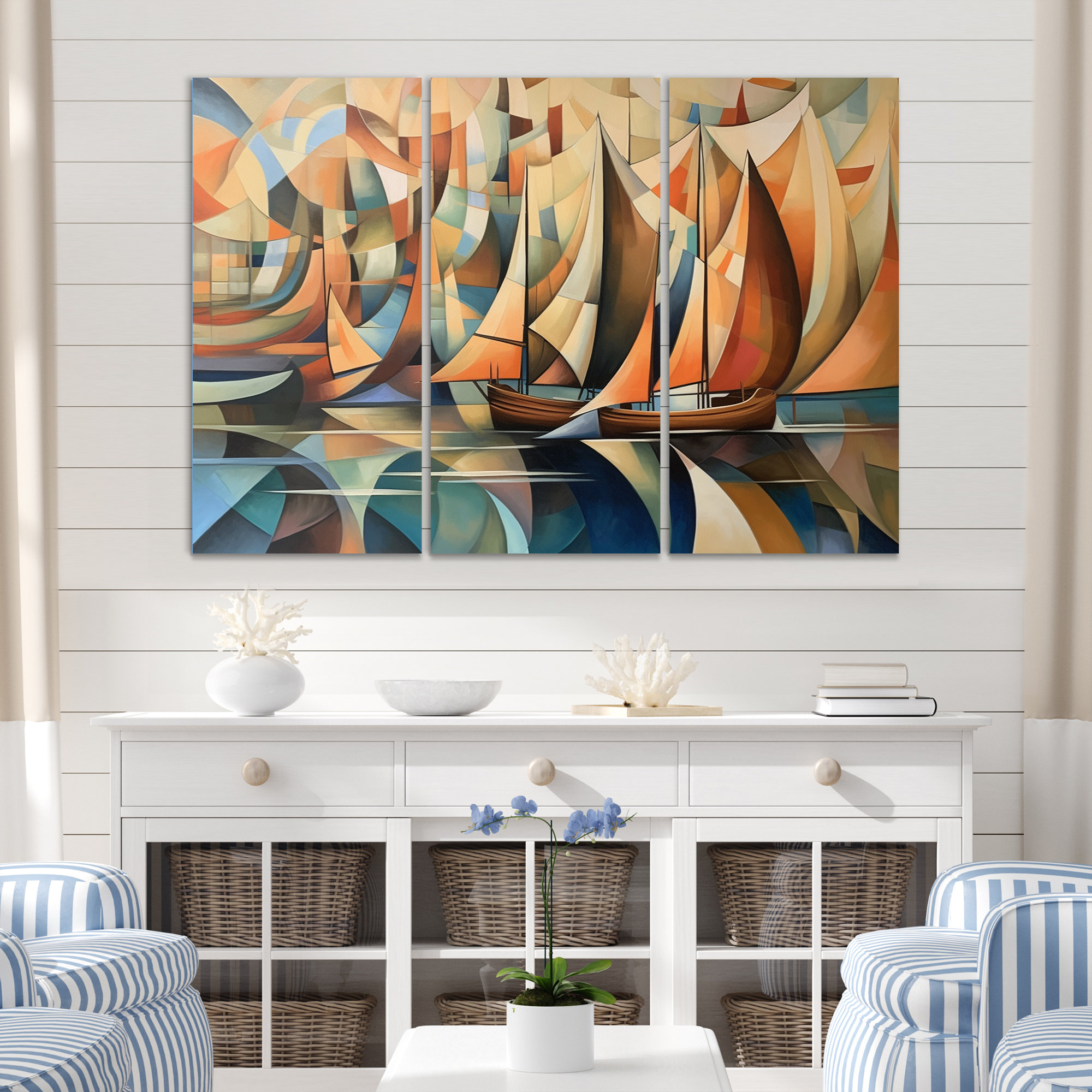 Design Art Abstract Sailboats At Sunset Cubist Minimalism I - Boat ...