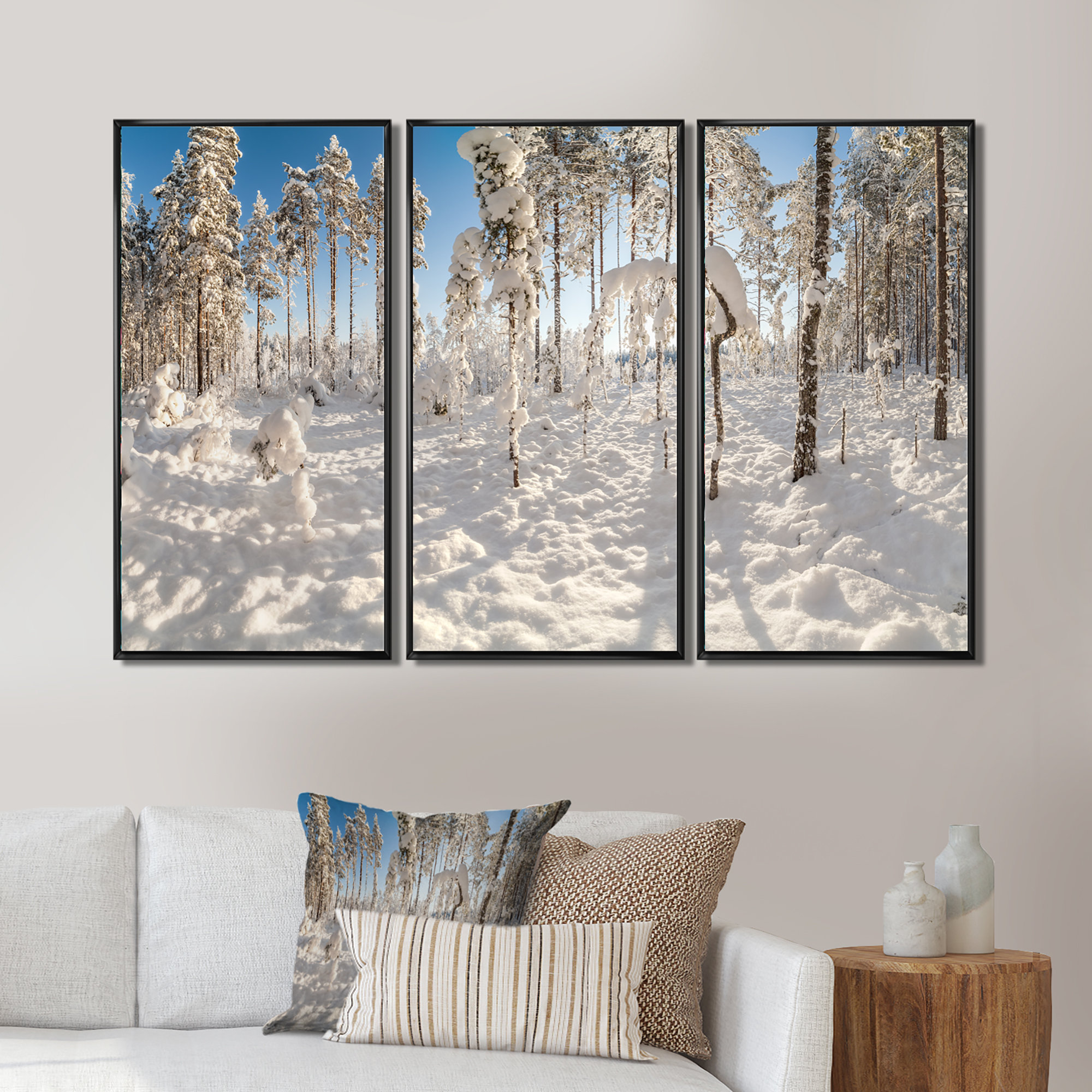 Millwood Pines Winter Snow Covered Wood - 3 Piece Floater Frame Print ...