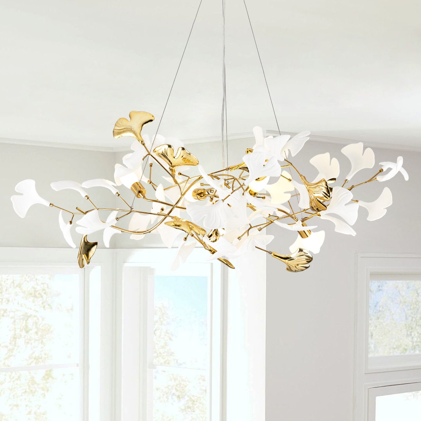 Akari Lanterns Ceramic Ginkgo Leaves Chandelier Lighting D39" | Wayfair