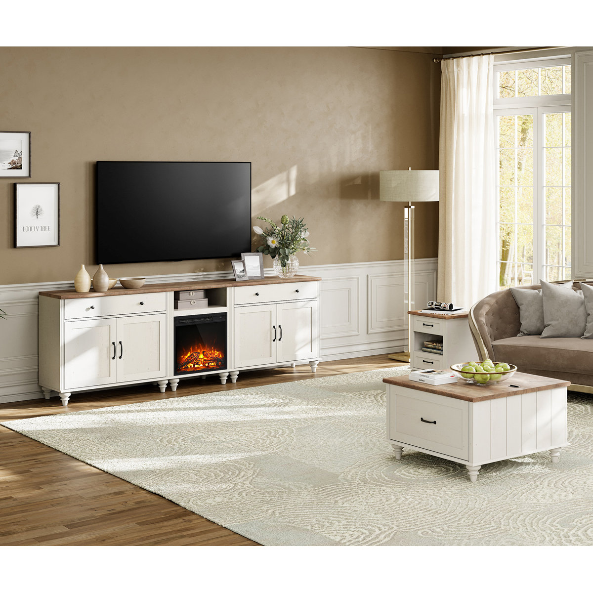 Charlton Home® Sideboard Cabinet With 7 Storages, Vintage Wood Grain ...