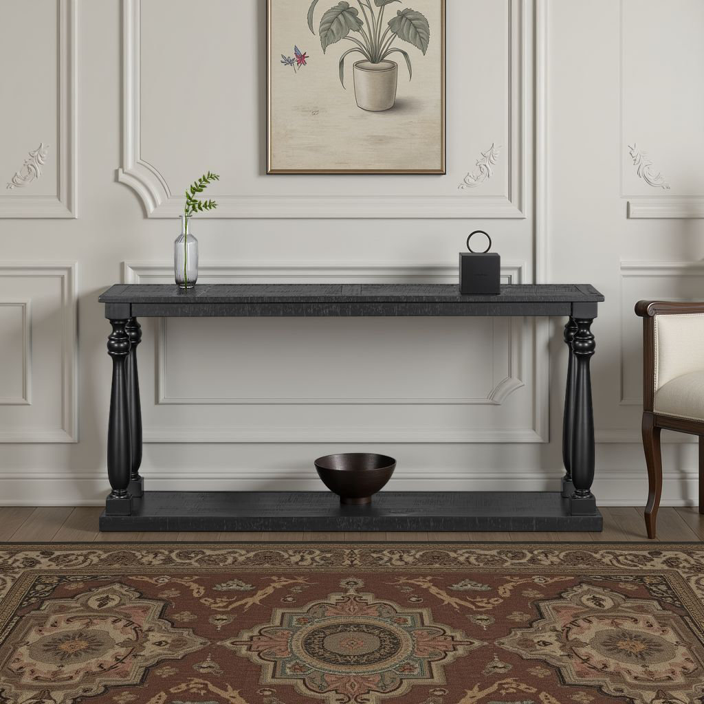 Canora Grey 63" Vintage Console Table - Wood Grain Entryway Table with ...