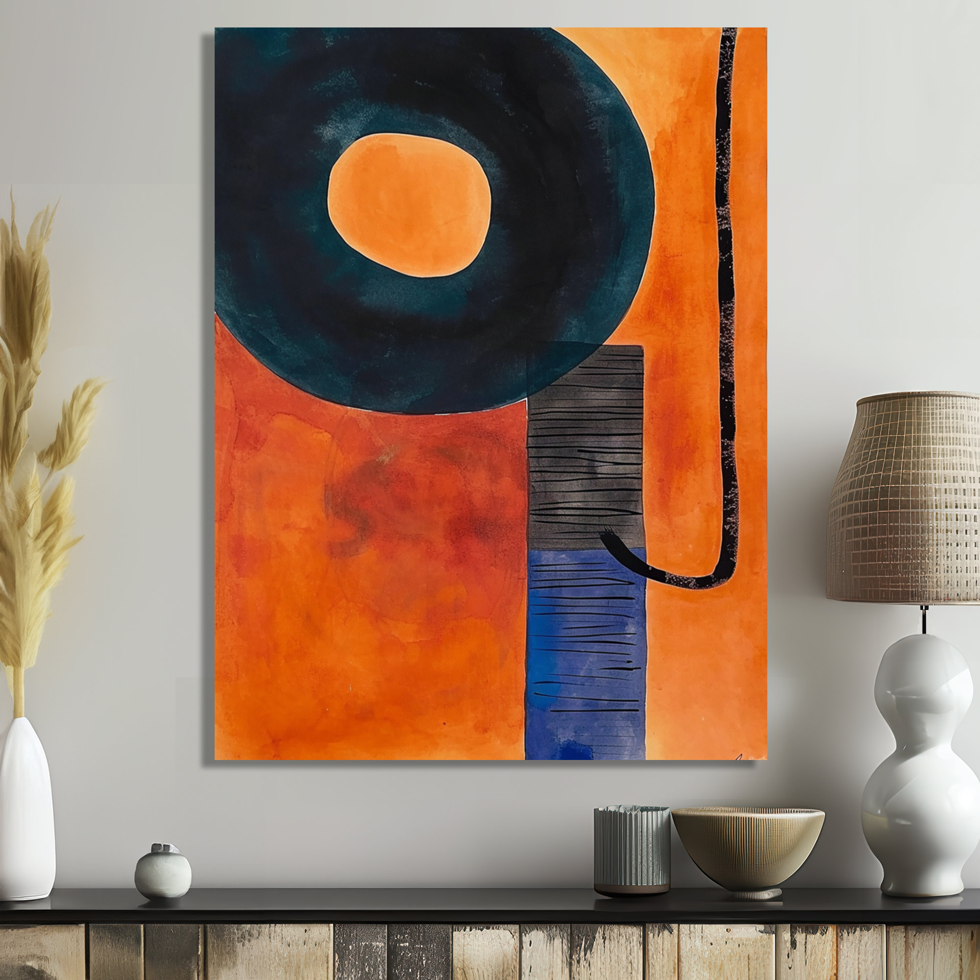 Wrought Studio Retro Dada Painting Orange Black - Abstract Wall Art ...