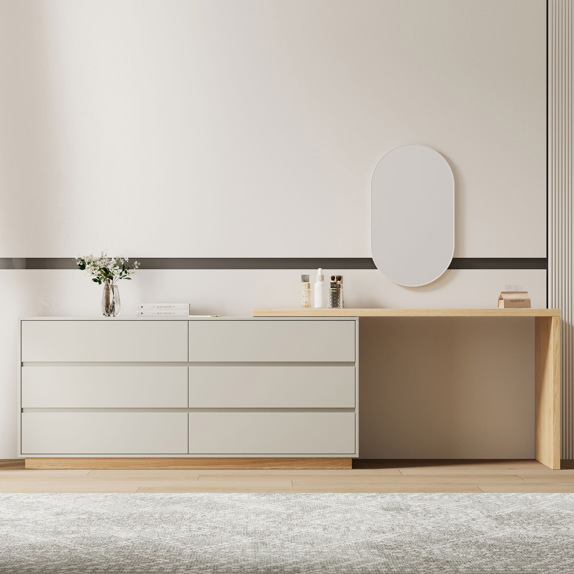 17 Stories L-Shape Vanity Table with Storage Chest, Extending Design in ...