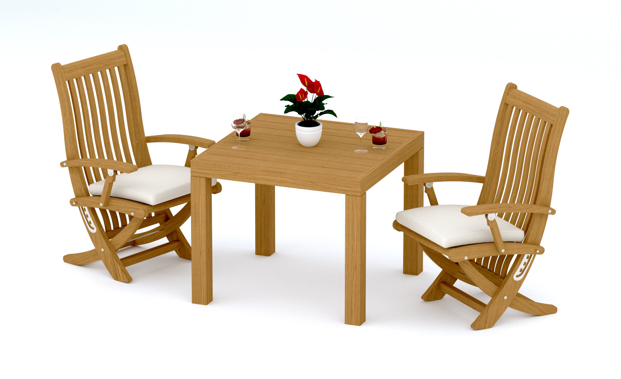 Teak Smith 4 Seats 5 Pcs Grade-A Teak Wood Dining Set: 36" Square Table And 4 Warwick Reclining ...