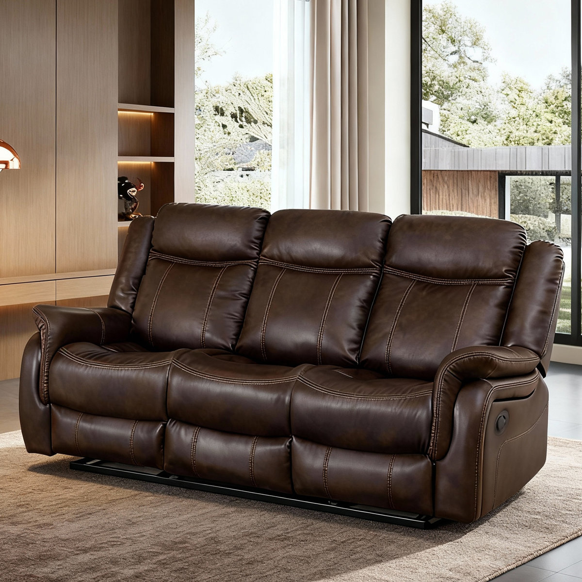 Lark Manor™ 78.35'' Faux Leather Sofa: Manual Recline & Drop - Down ...