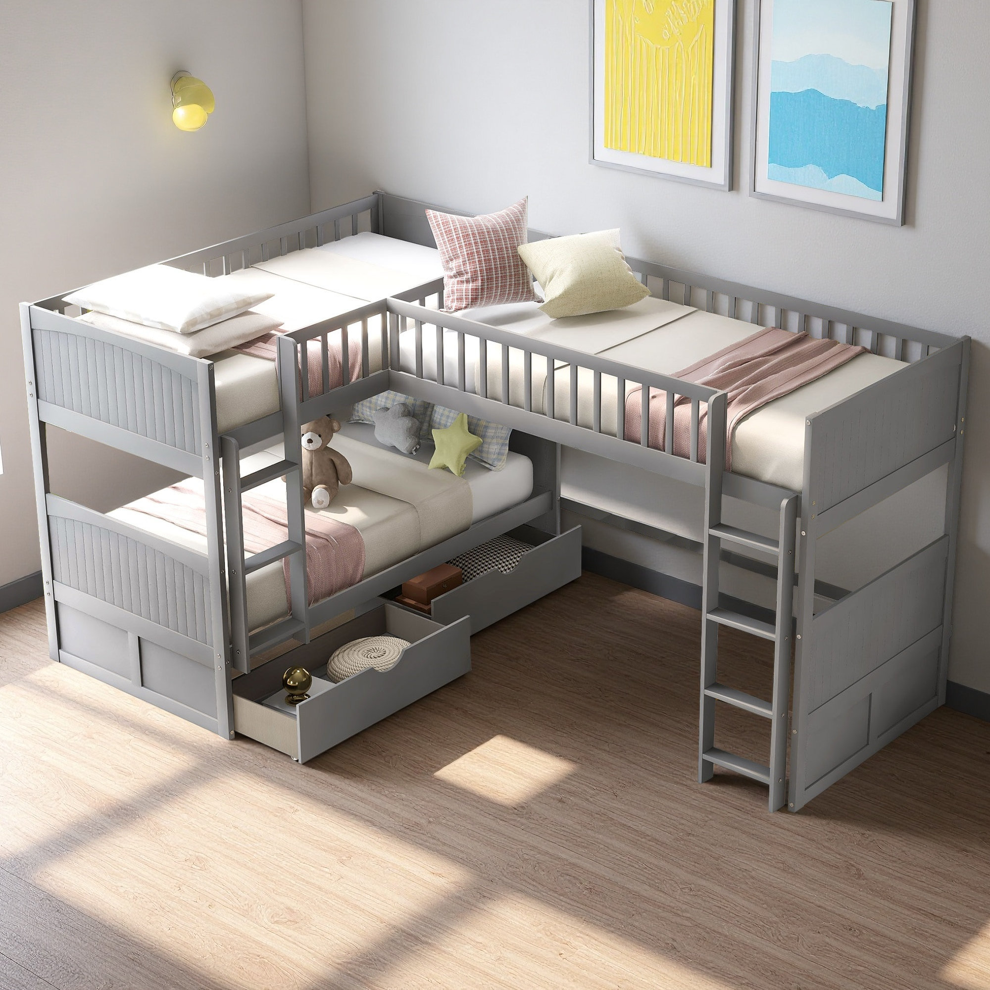 Latitude Run® Twin Triple Bunk Bed With Loft & 2 Drawers – Space-saving 3-person Sleeper, Play ...