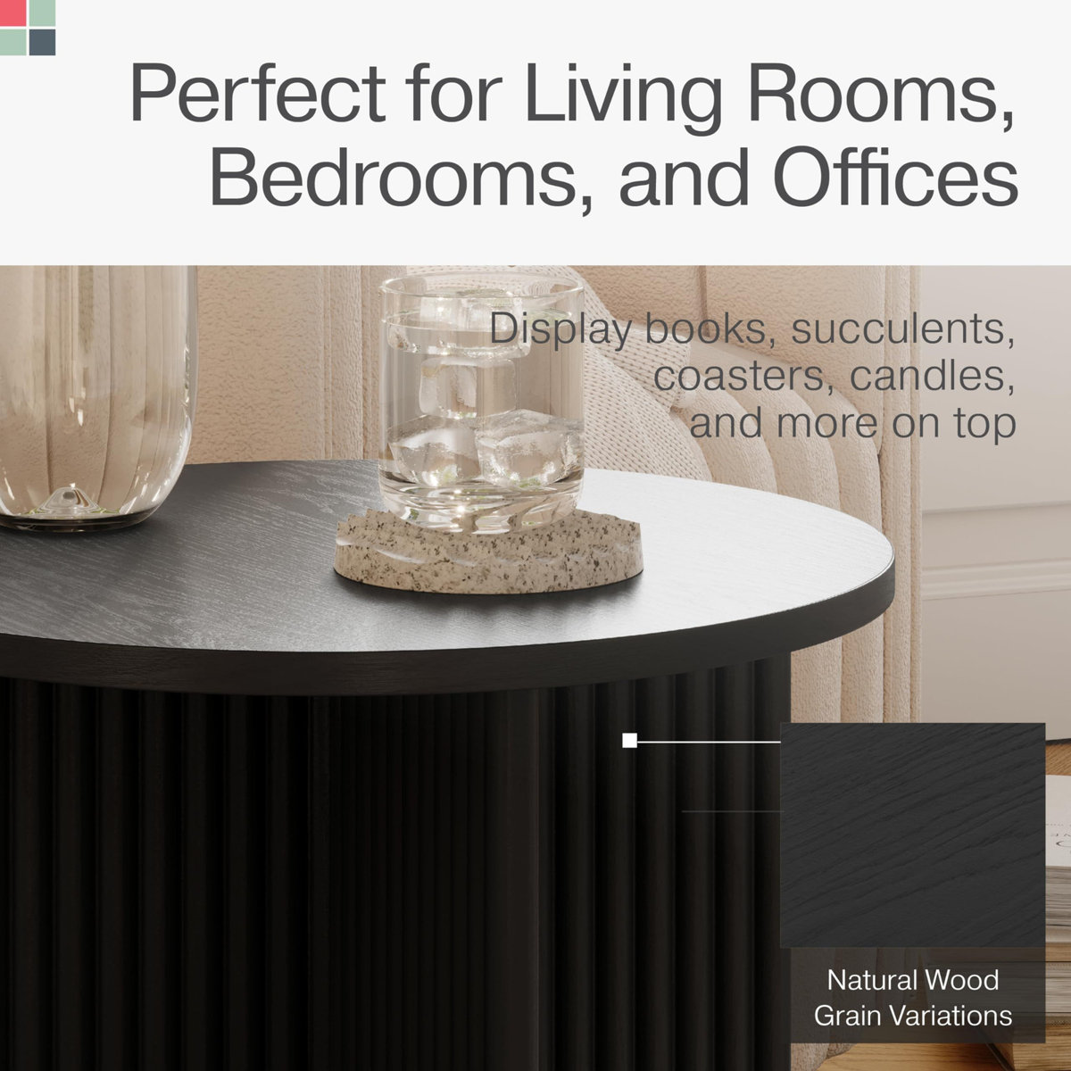 Pebble & Crane Stead Round Fluted Accent Side Table, Pedestal Drink ...