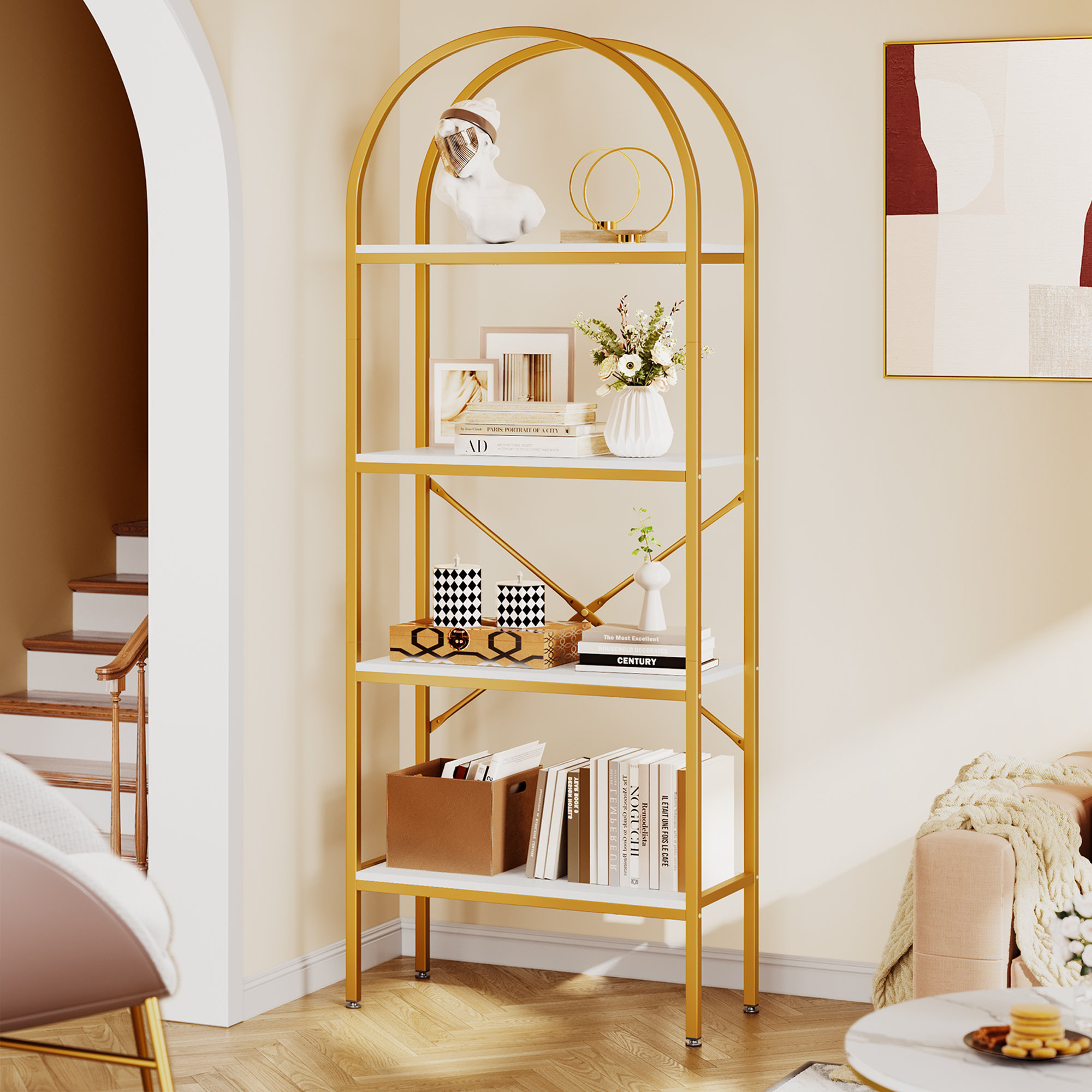 Willa Arlo™ Interiors Easley Modern Gold Arched Etagere Bookcase ...