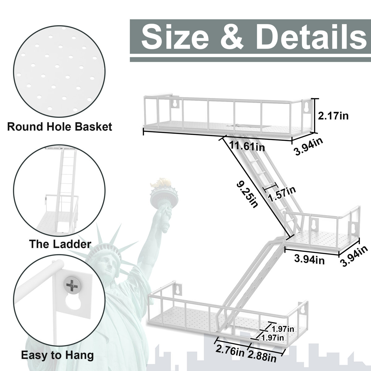 17 Stories Fire Escape Wall Shelf With Baskets, 3-tier Metal Fire ...