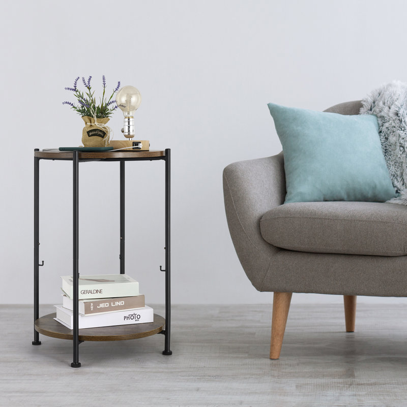 17 Stories Wood Round Storage End Table, Side Table with Fabric Basket ...