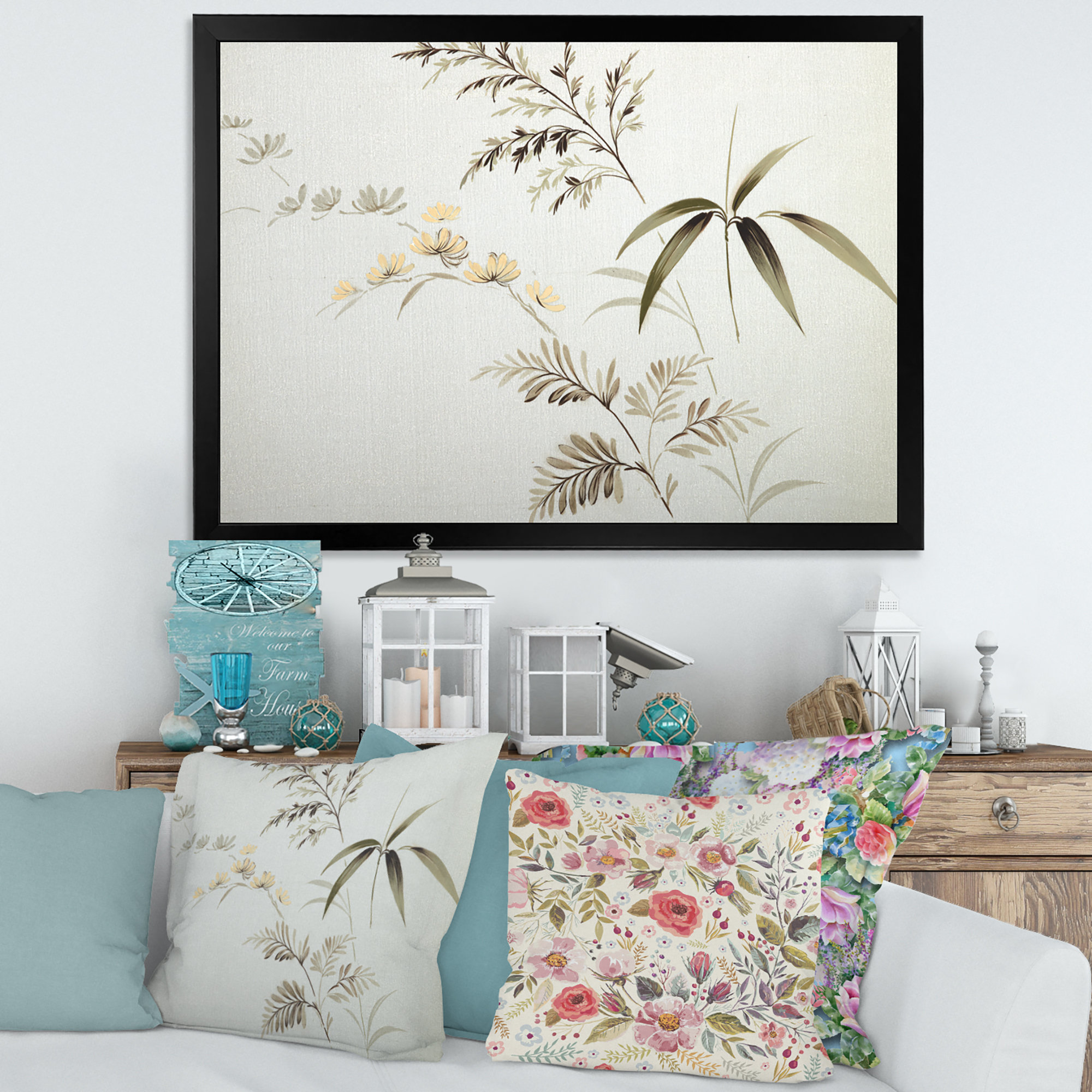 East Urban Home Retro Drawing Of Flowers III - Vintage Canvas Wall Art ...