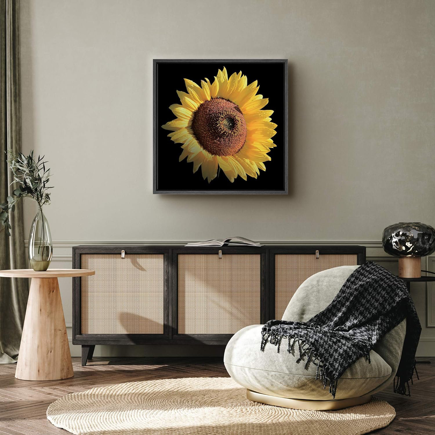 wall26 High Contrast Yellow Sunflower Floral Framed On Canvas Print ...