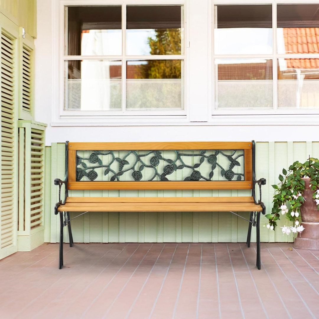 Ophelia & Co. Outdoor Bench Metal Garden Bench, Wood Patio Benches W ...