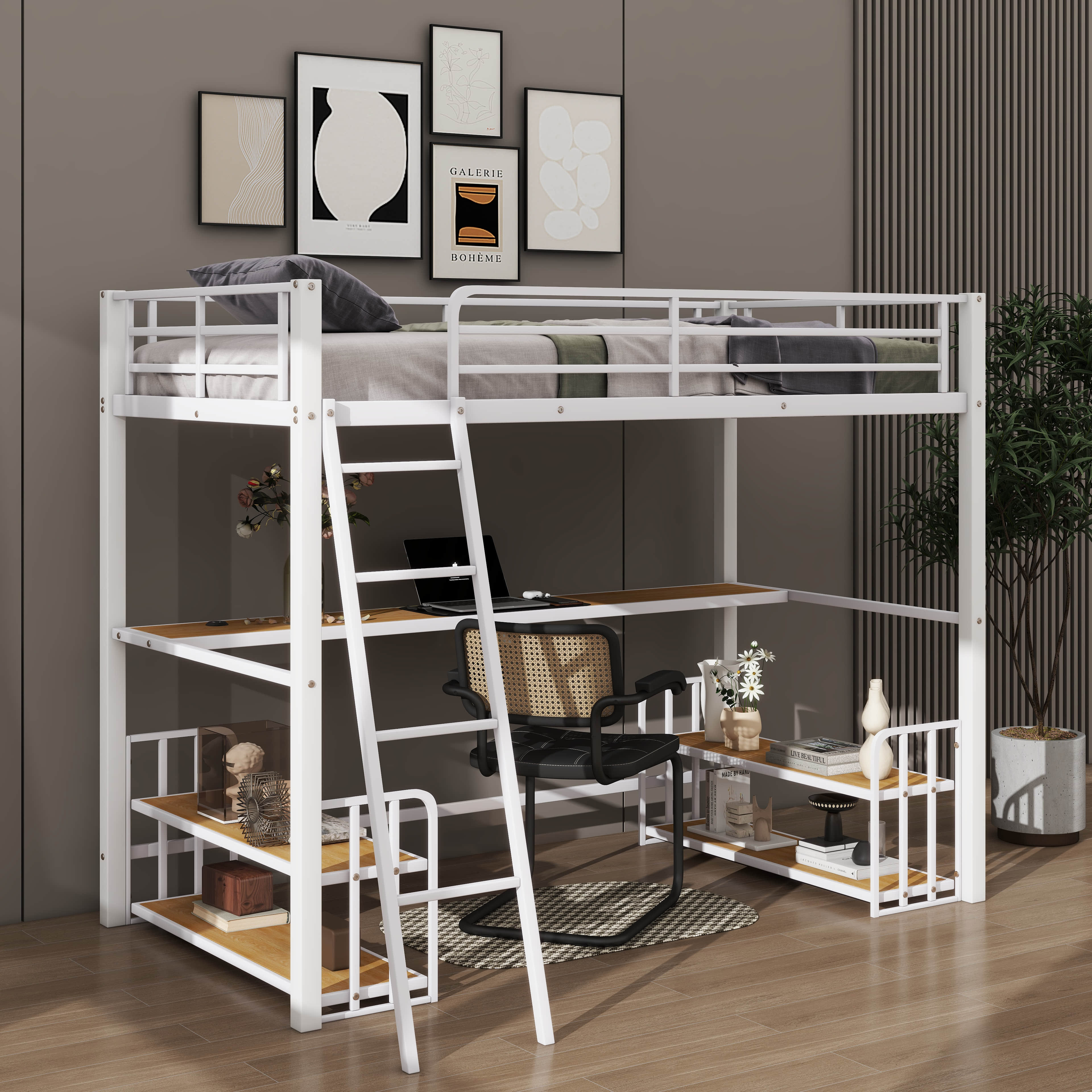 XIUYE Modern Metal Loft Bed With Integrated Study Desk | Wayfair
