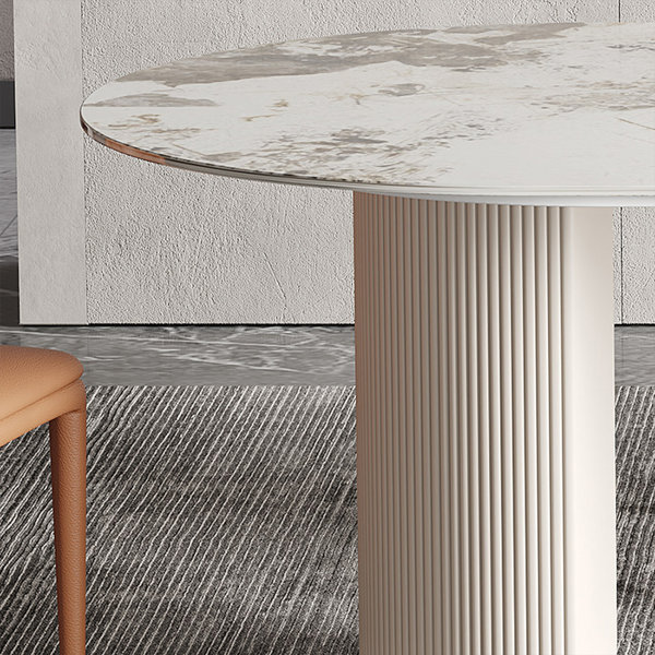 Mercer41 White + Gold Oval Sintered Stone + Stainless Steel Dining ...